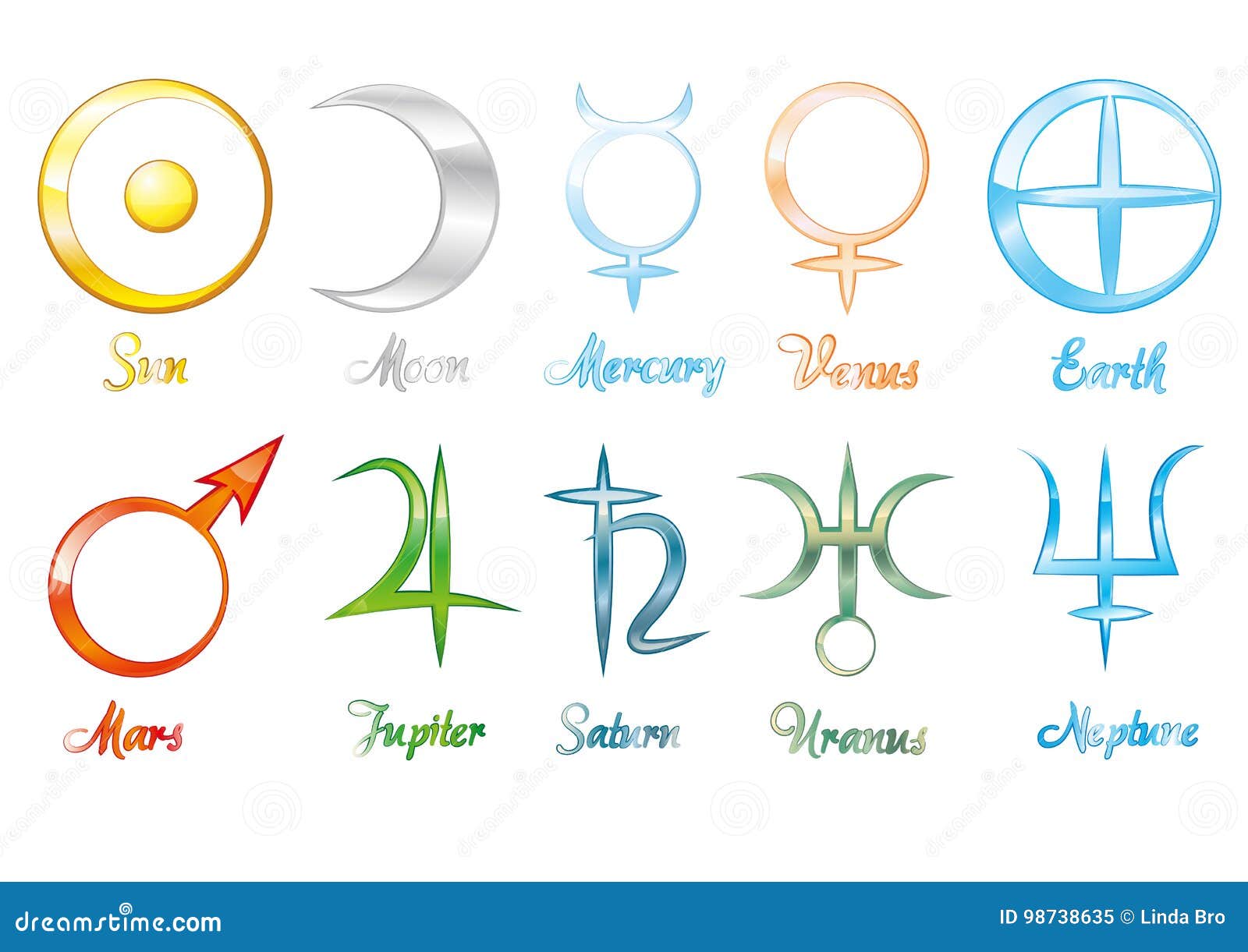Planets Symbols On Red Decoration Isolated Vector Illustration ...