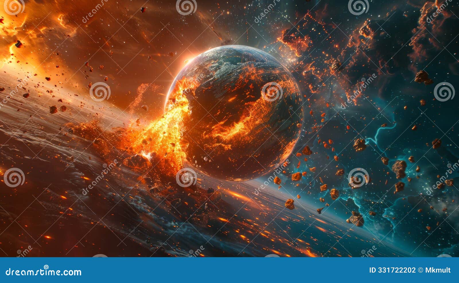 Planet Undergoing Destruction in a Cosmic Explosion in Space Stock ...