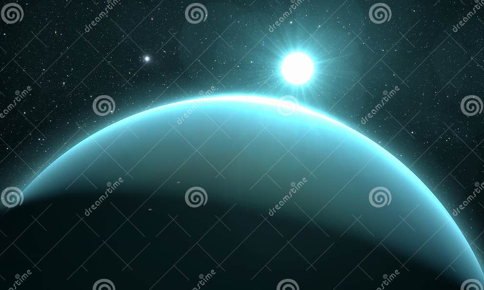 Planet Uranus with sunrise stock illustration. Illustration of cosmos ...
