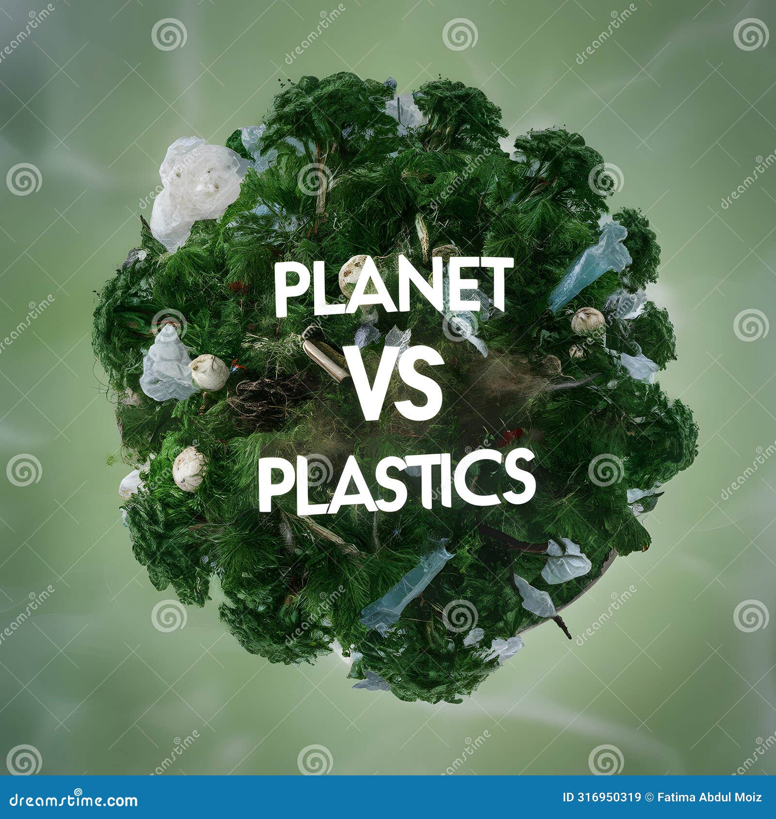 Planet Vs Plastics Ecology Concept with 3D Tree Backdrop Stock ...