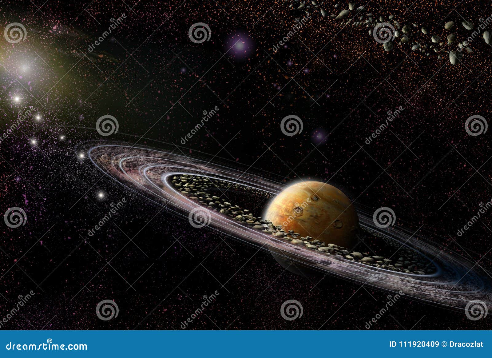 Planeta Del Ejemplo Con Los Anillos Numerosos Stock de ilustración ...