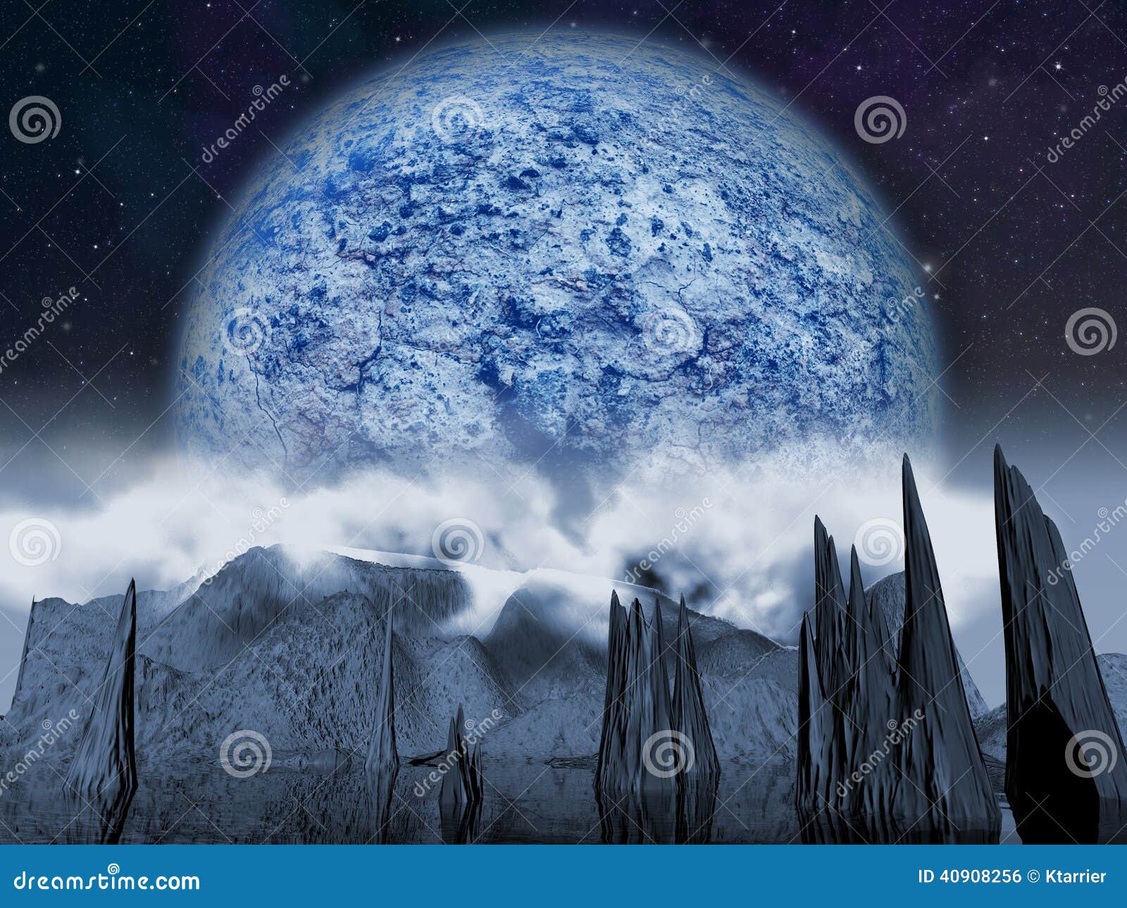 Planeta Estrangeiro Grande Lua Azul Ilustração Stock - Ilustração de ...