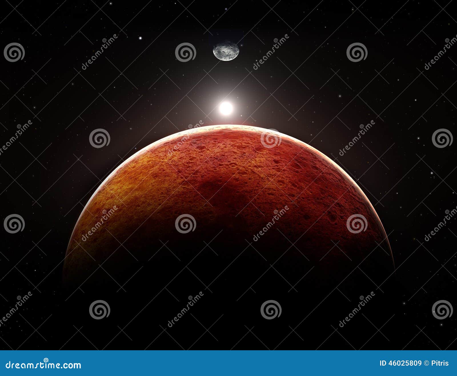 Planeta Marte com lua ilustração stock. Ilustração de fobos - 46025809