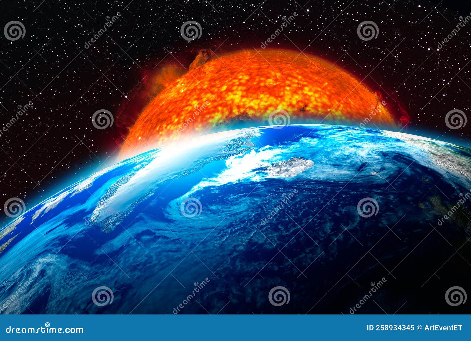 Planeta Tierra Y Sol Caliente En El Espacio Imagen de archivo - Imagen ...