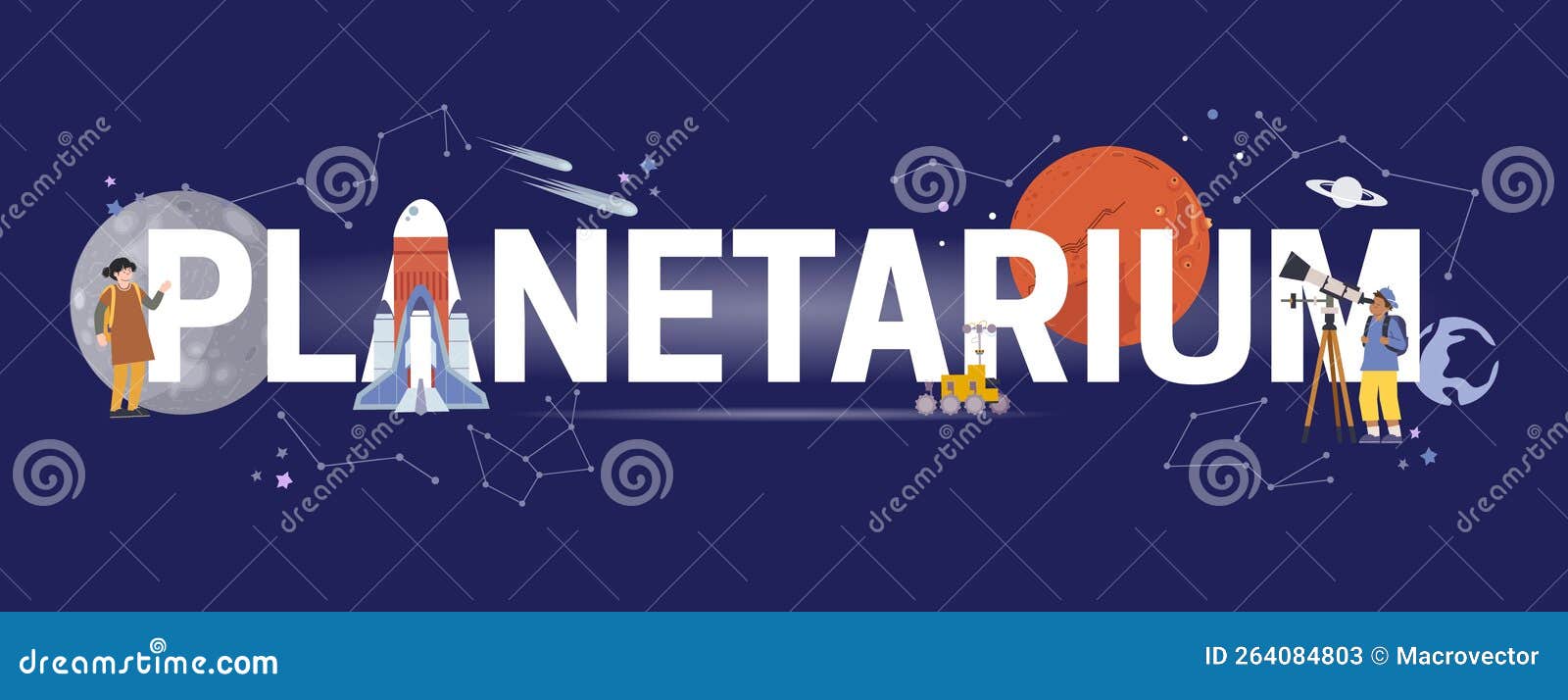 Planetarium Flat Text Composition Stock Vector - Illustration of star ...