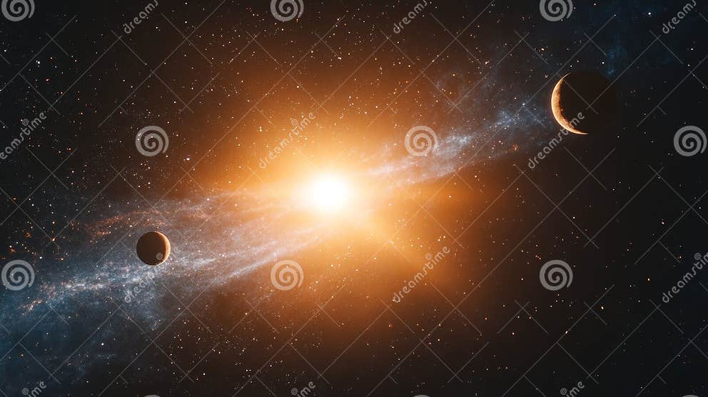 Planetary Alignment with Glowing Star and Cosmic Nebula Backdrop Stock ...