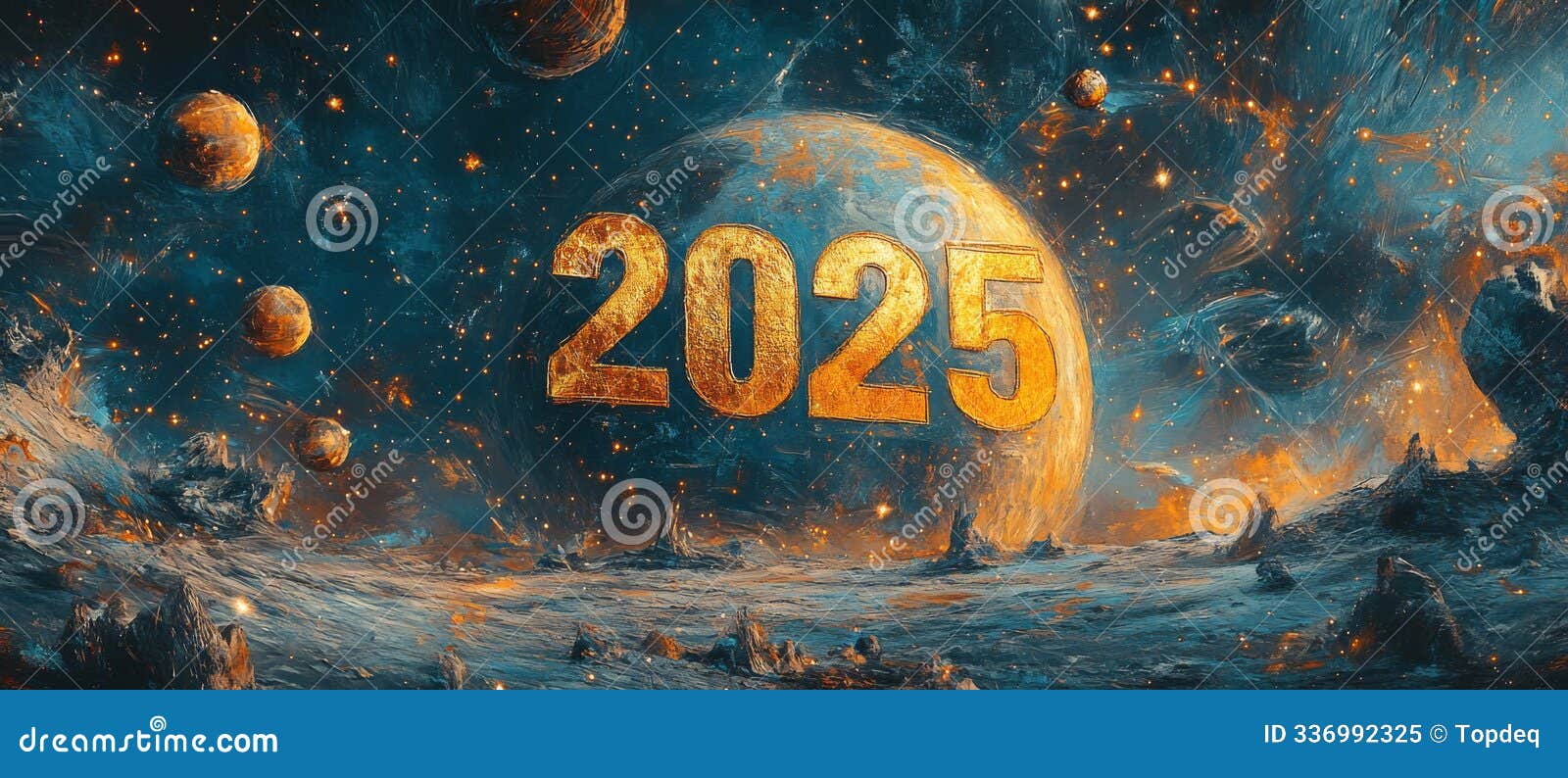 Planetary Landscape With The Golden Year 2025 In Space Theme Ney Year Background Royalty-Free ...