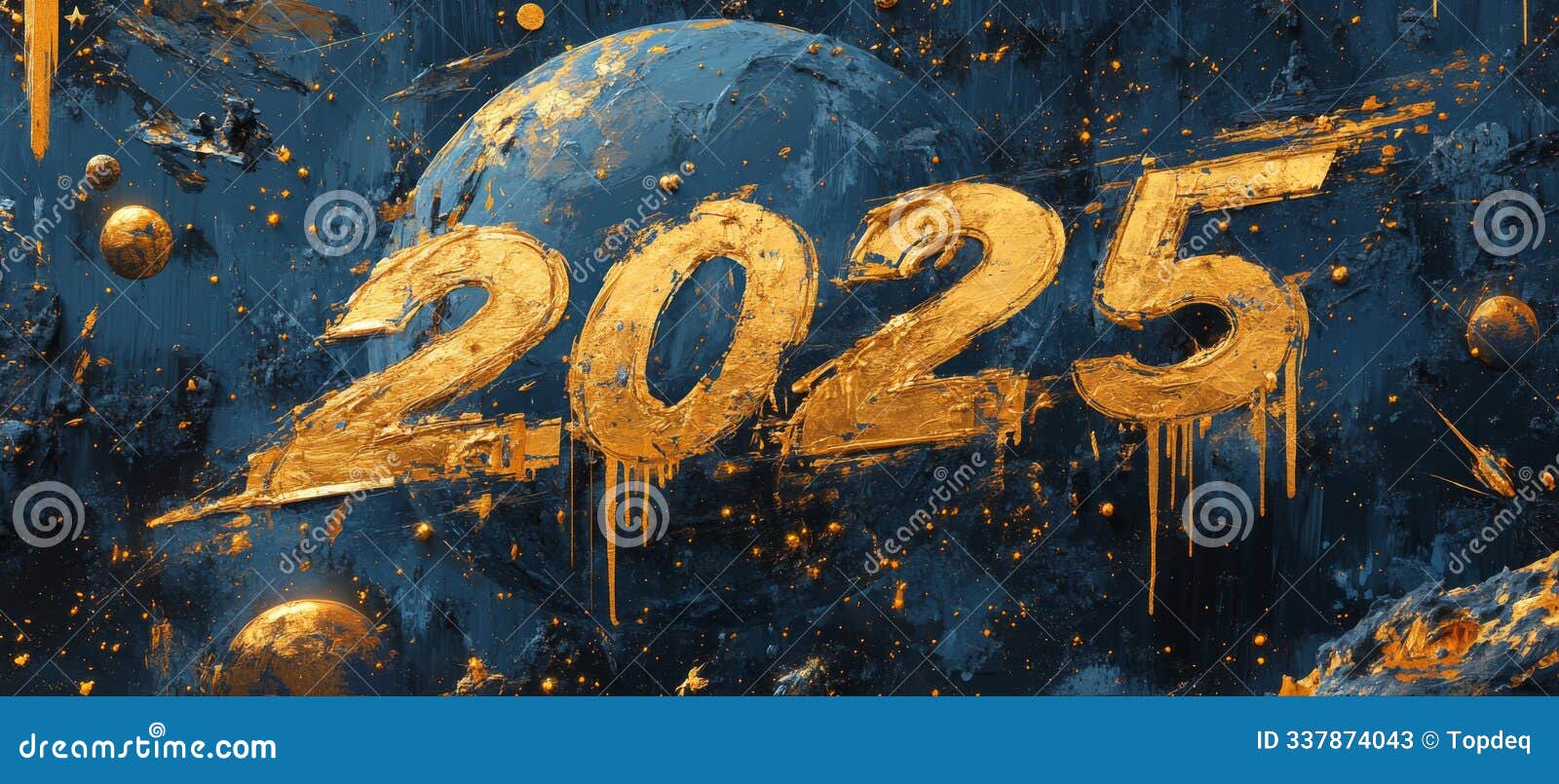 Planetary Landscape With The Golden Year 2025 In Space Theme Ney Year ...