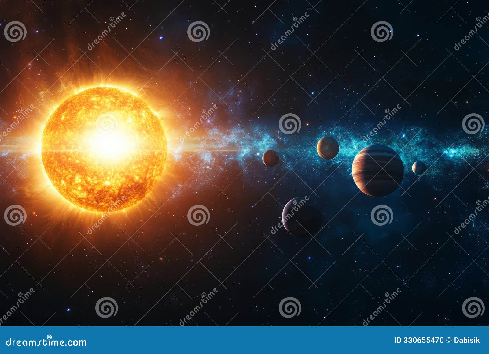 Planetary System Orbiting a Star in Deep Space Stock Photo - Image of ...
