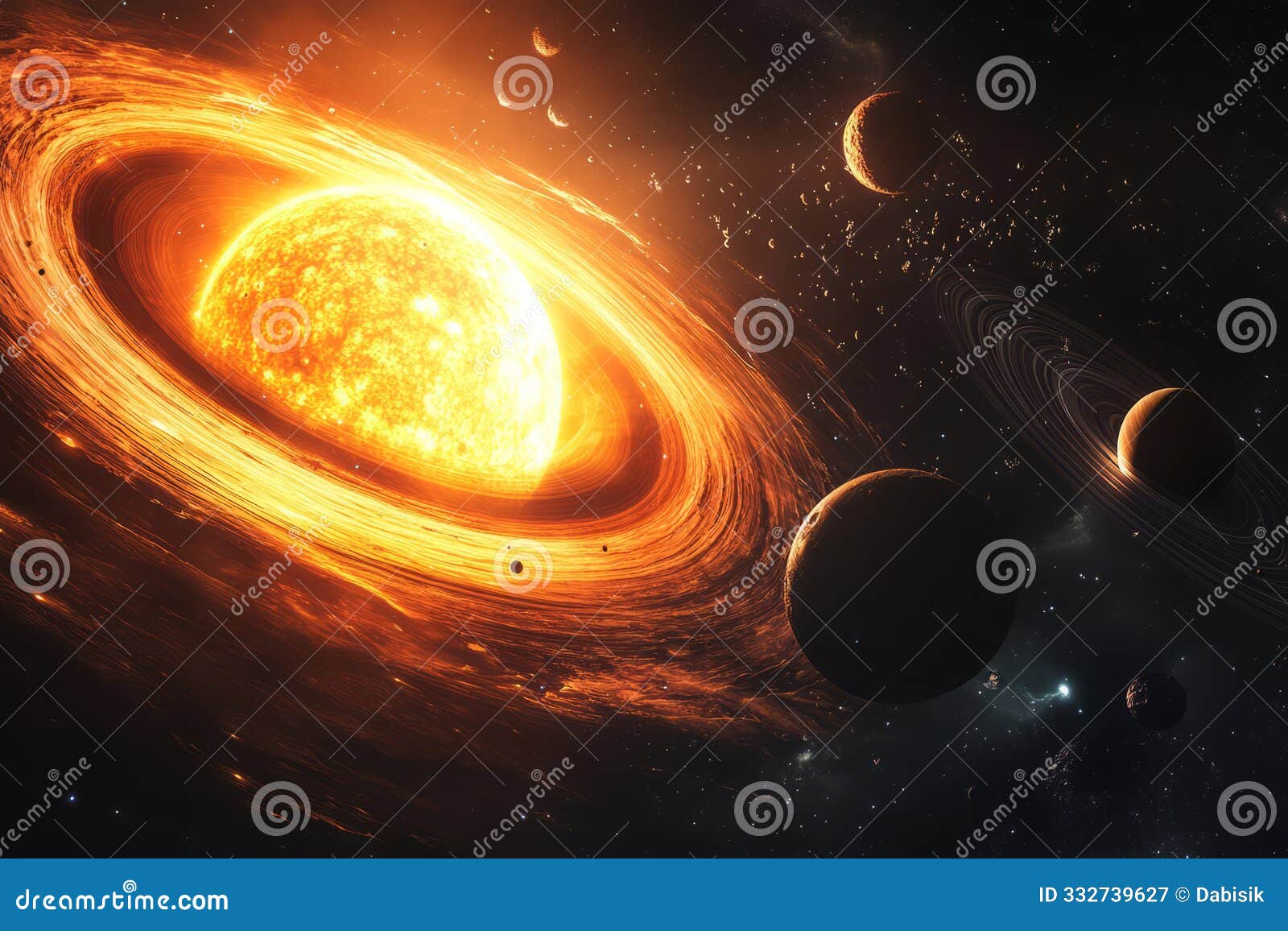 Planetary System Orbiting a Star in Deep Space Stock Image - Image of ...