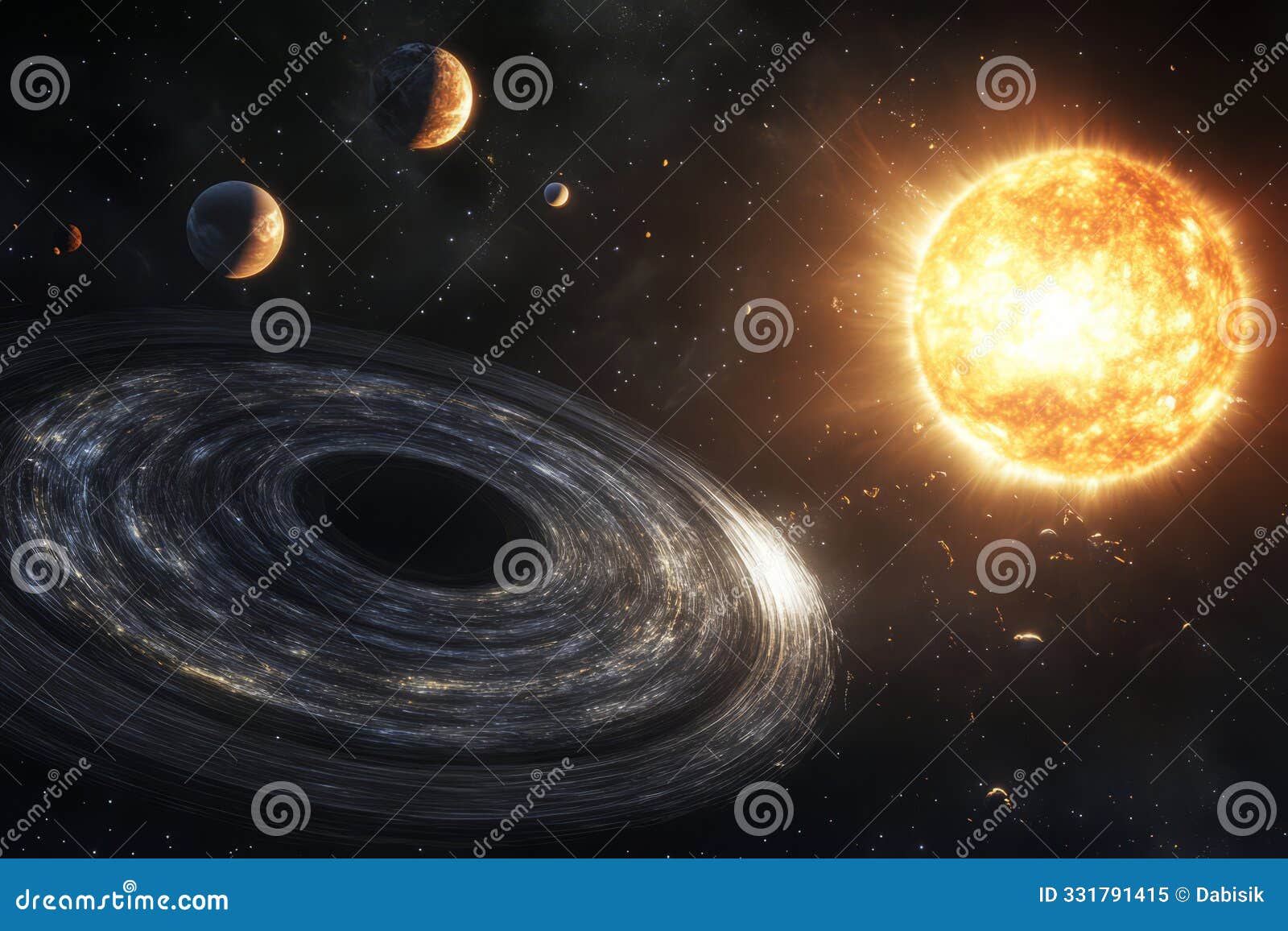 Planetary System Orbiting a Star in Deep Space Stock Image - Image of ...