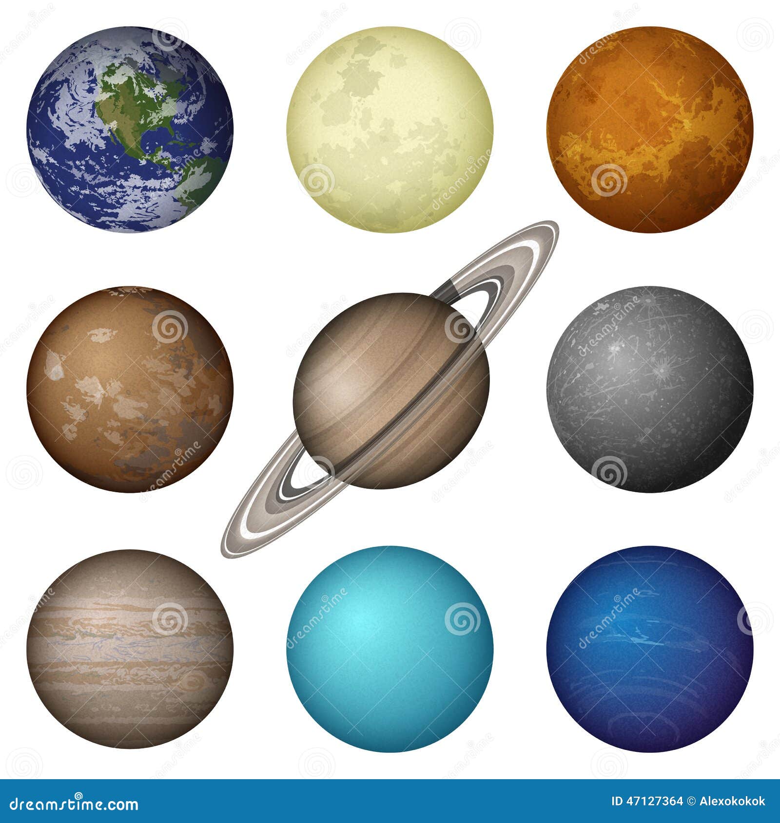 Planetas Do Sistema Solar E Lua, Grupo Ilustração do Vetor - Ilustração ...
