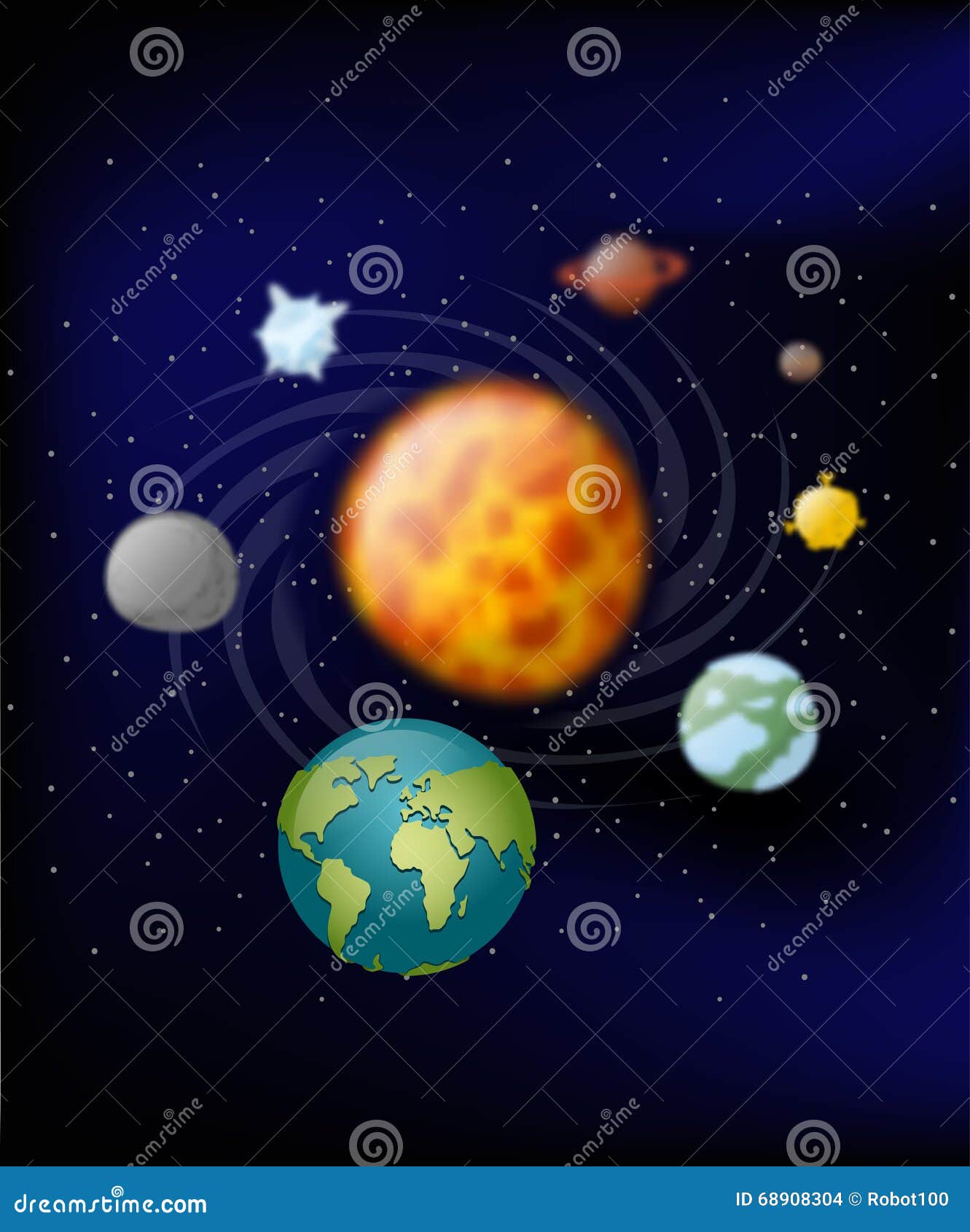 Planetas Do Sistema Solar Lua E Terra Júpiter E Marte Sun Ilustração do ...