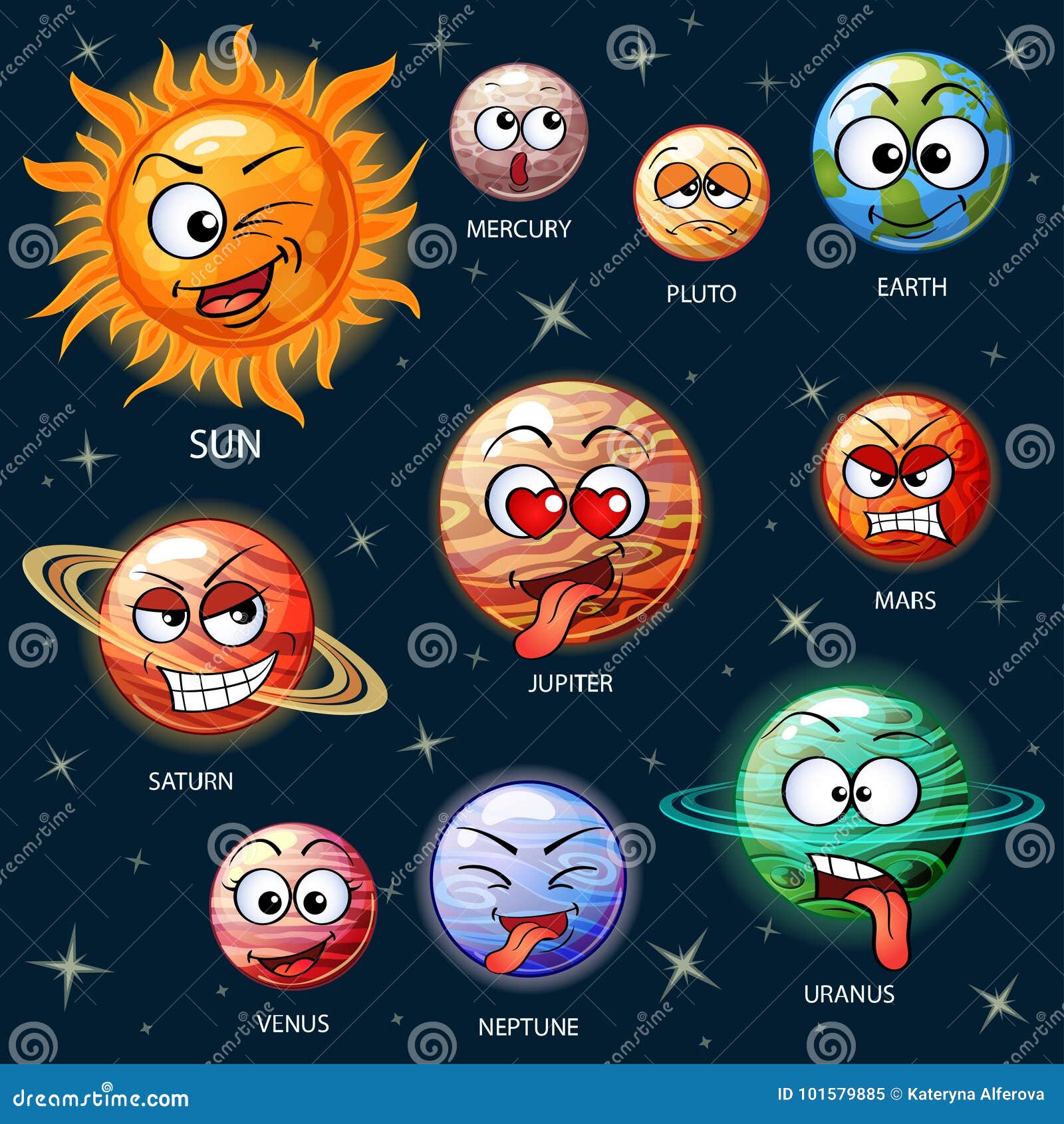 Planetas Lindos De La Historieta De La Sistema Solar Ilustración del ...