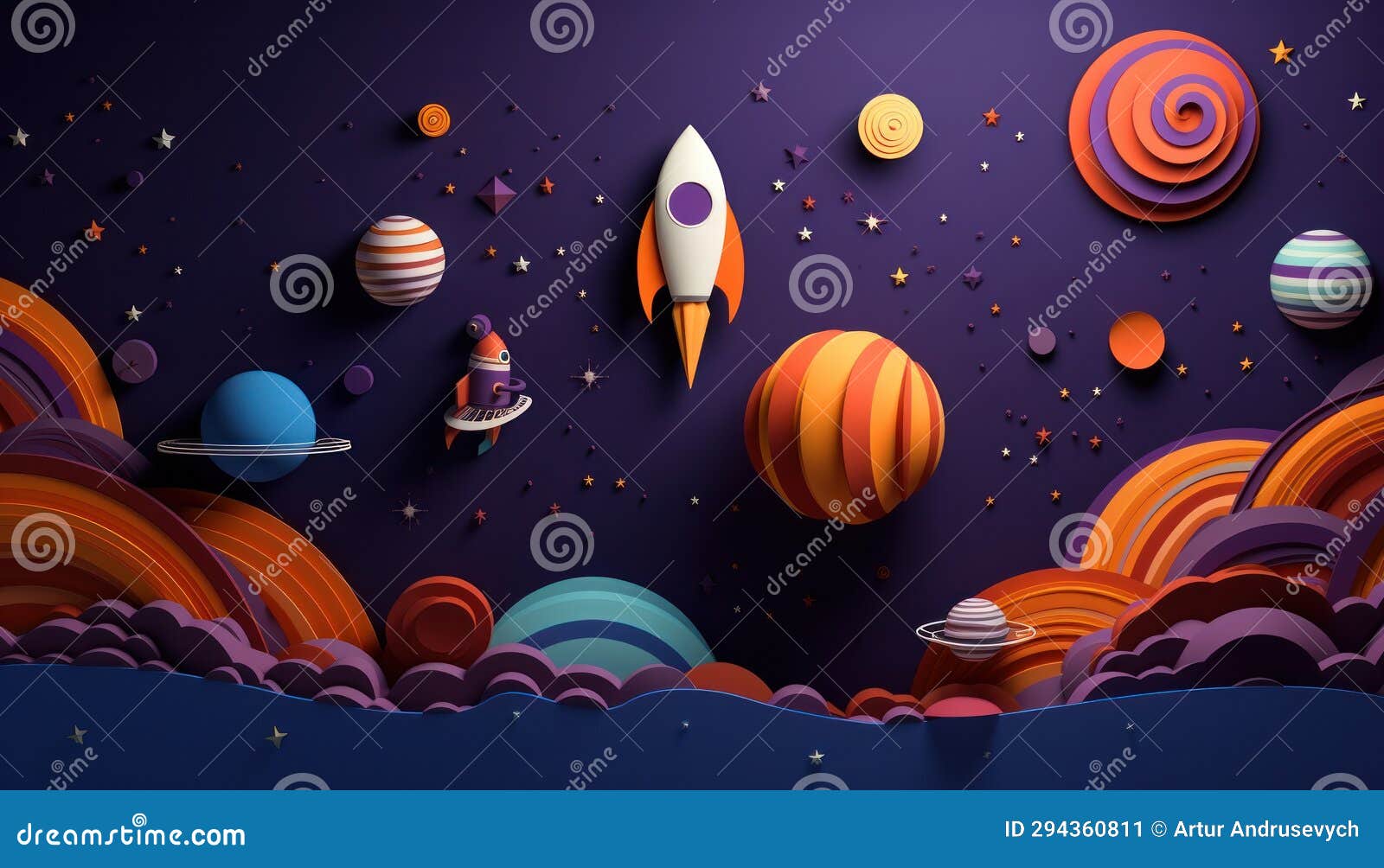 Planets Abstract Galaxy Art. 3d Paper Cut Style Stock Illustration ...