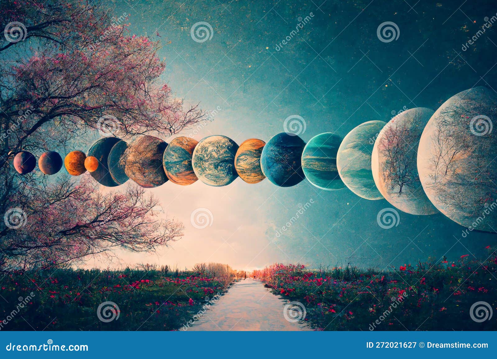 The Planets Aligned in Spring Concept Illustration Stock Illustration ...