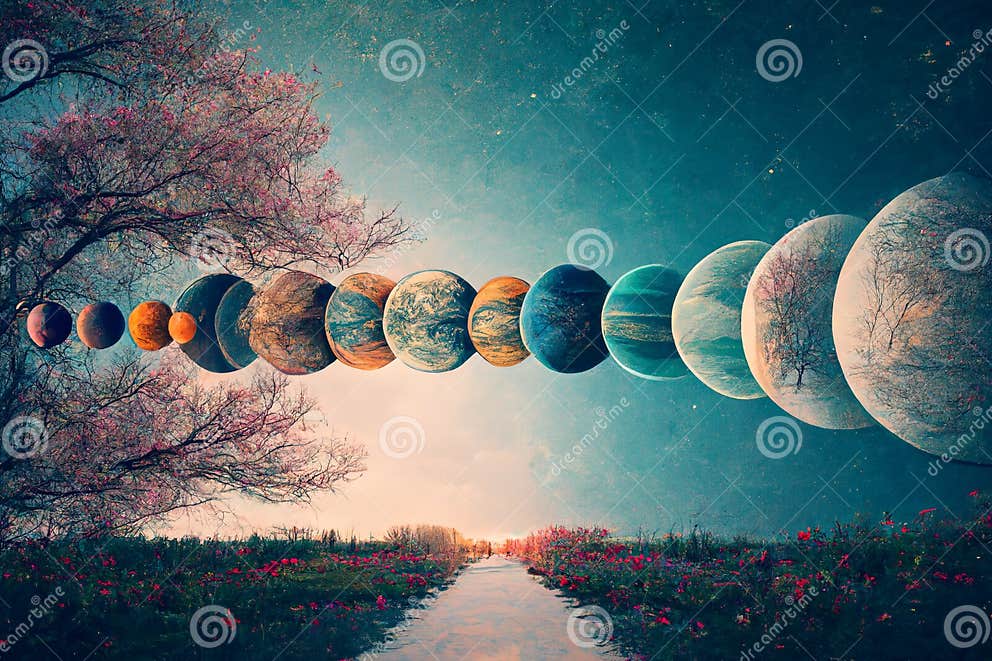 The Planets Aligned in Spring Concept Illustration Stock Illustration ...