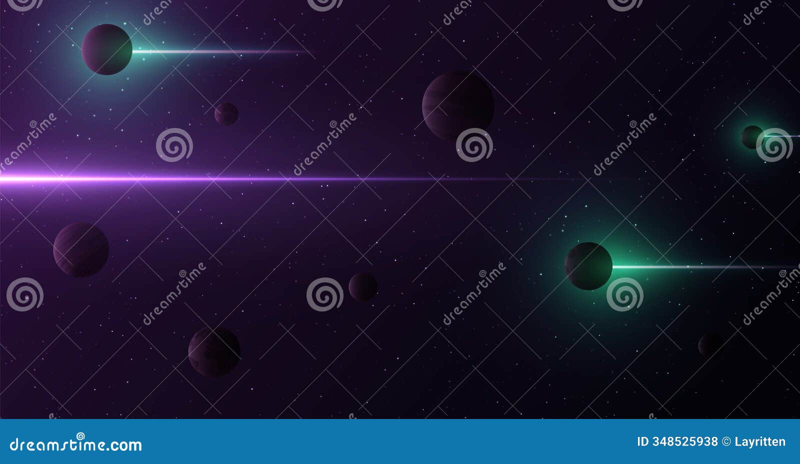 Planets 3d on Background of Stars and Galaxy. Light Abstract Lines of ...