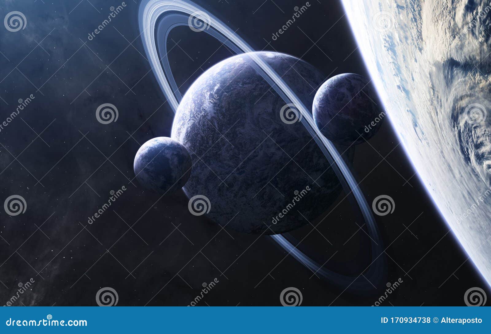 Planets in Deep Space in Blue Light Stock Photo - Image of deep ...