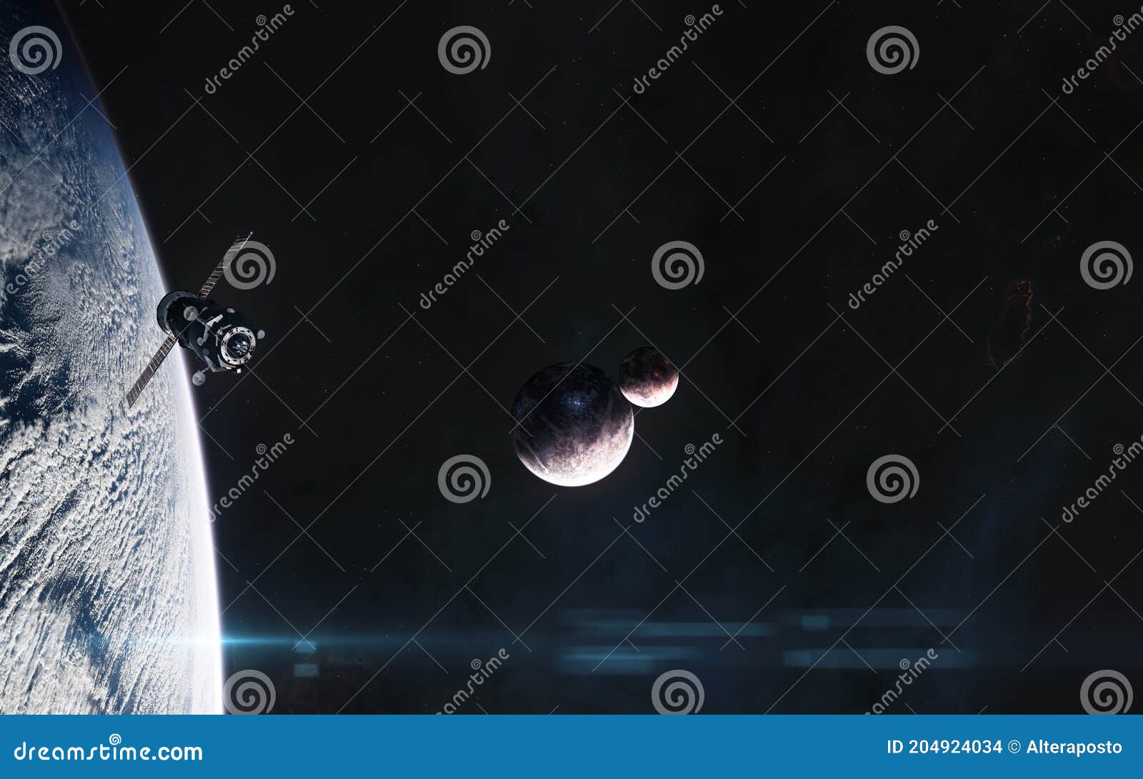 Planets in Deep Space. Orbiting Space Station Stock Photo - Image of ...