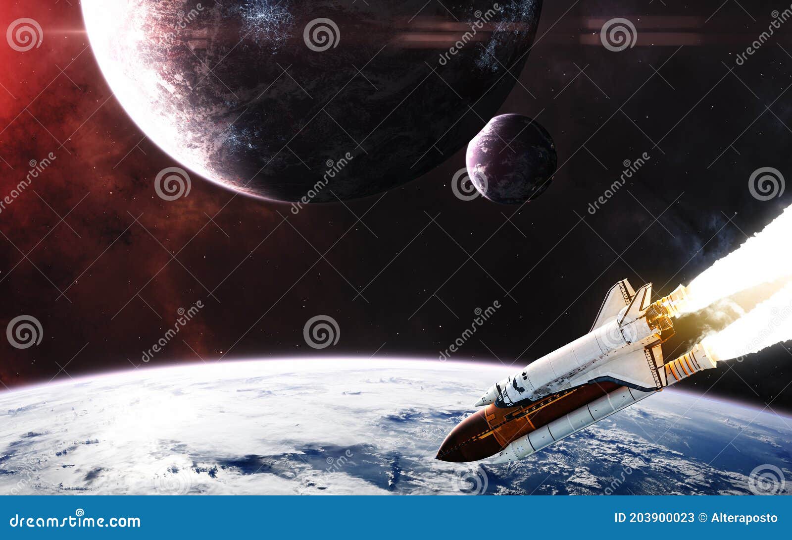 Planets In Deep Space. Space Shuttle In Planetary Orbit Editorial Photo ...