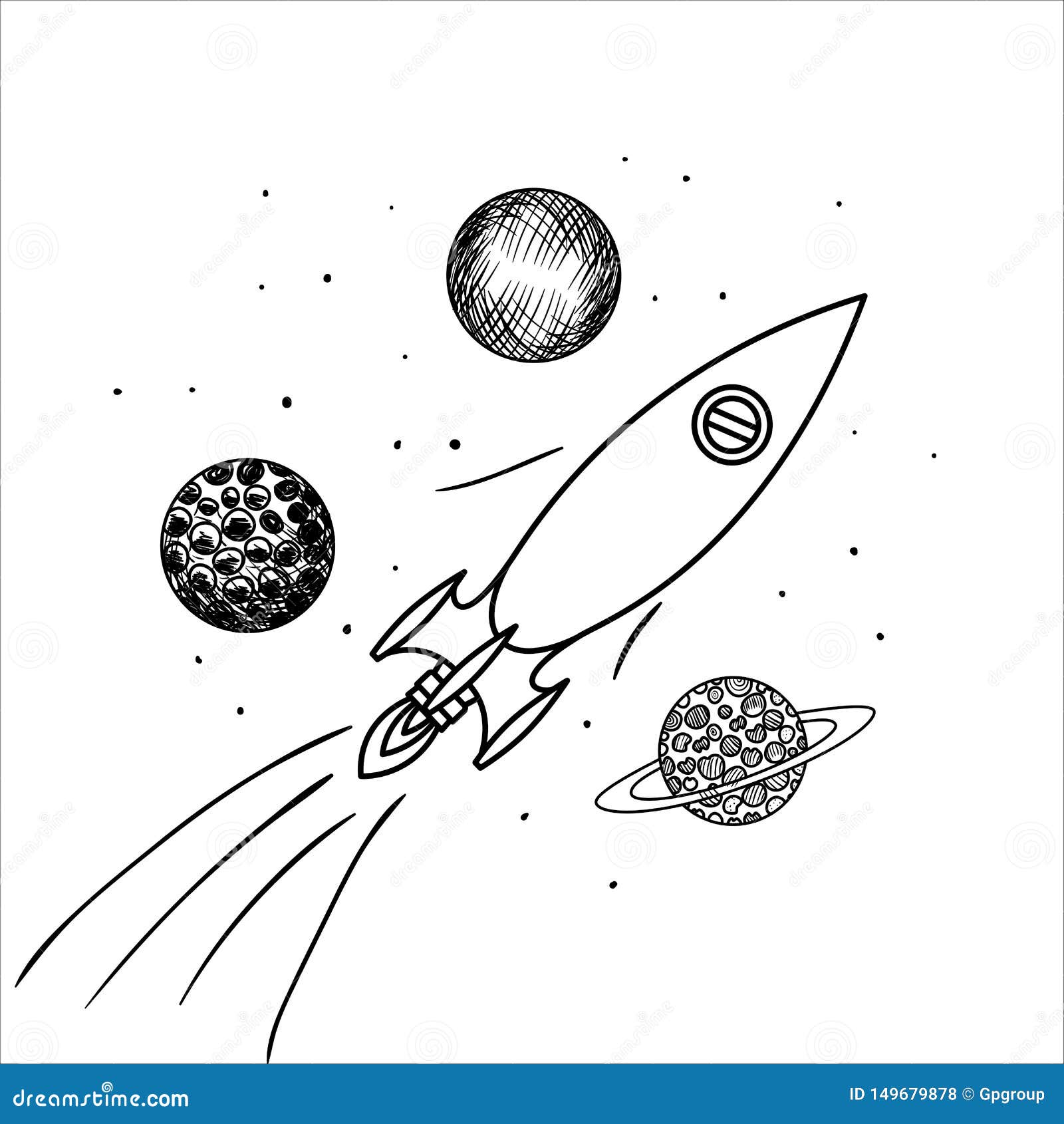 Planets Draws of Solar System and Rocket Design Stock Vector ...