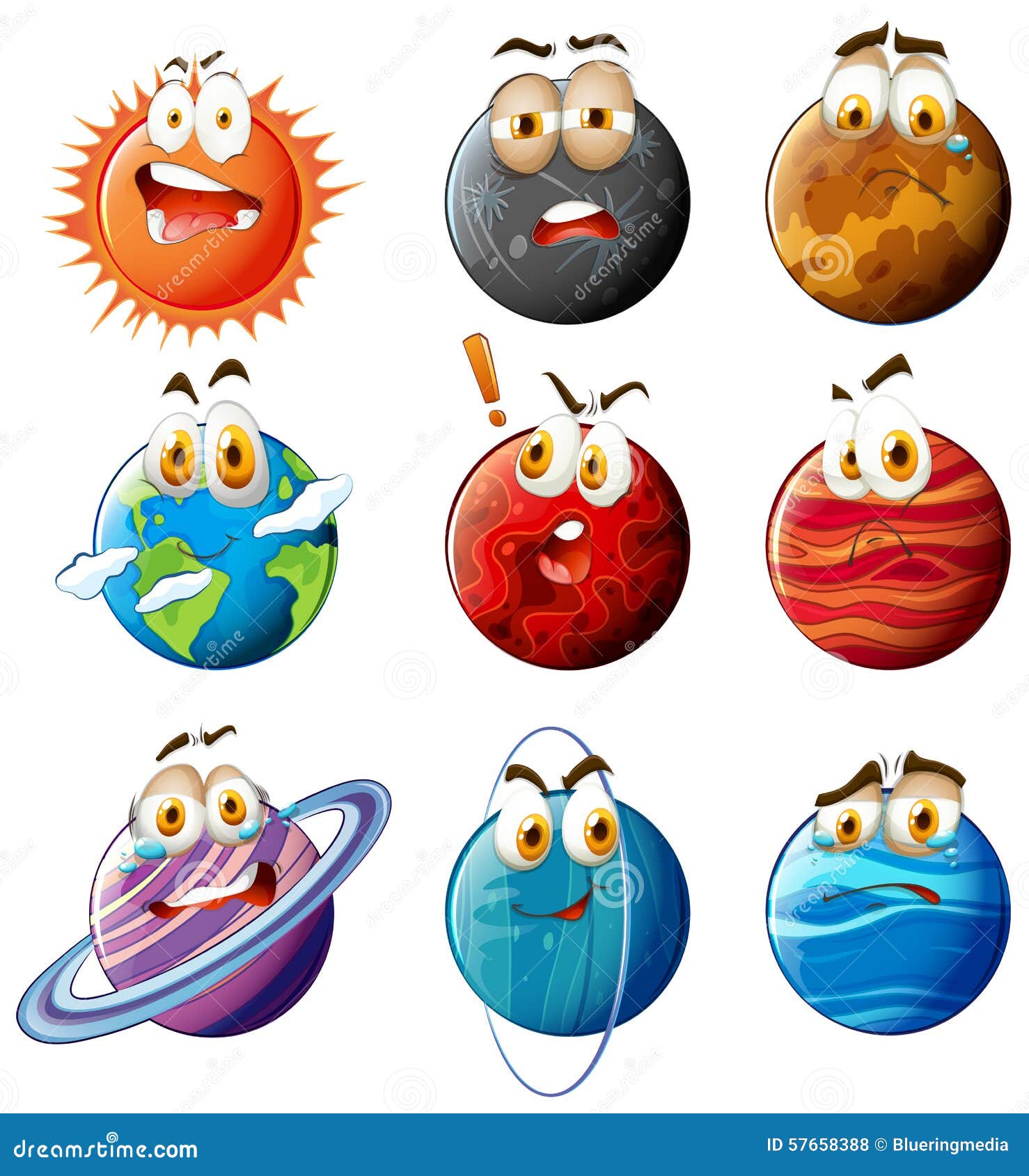 Planets with Faces on White Stock Vector - Illustration of solar ...