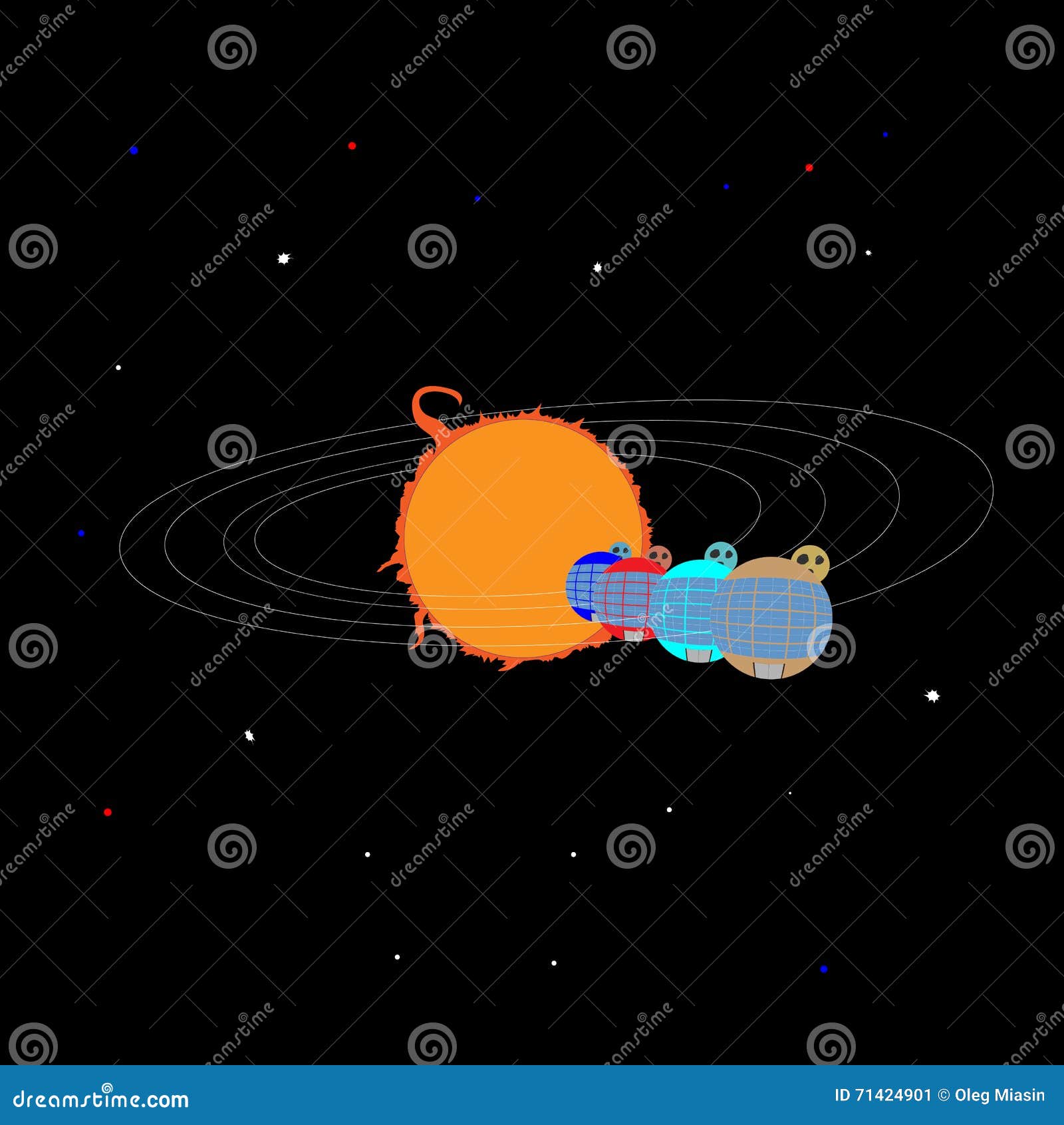 Planets in the Form of Houses, in Orbit Around the Sun Stock Vector ...