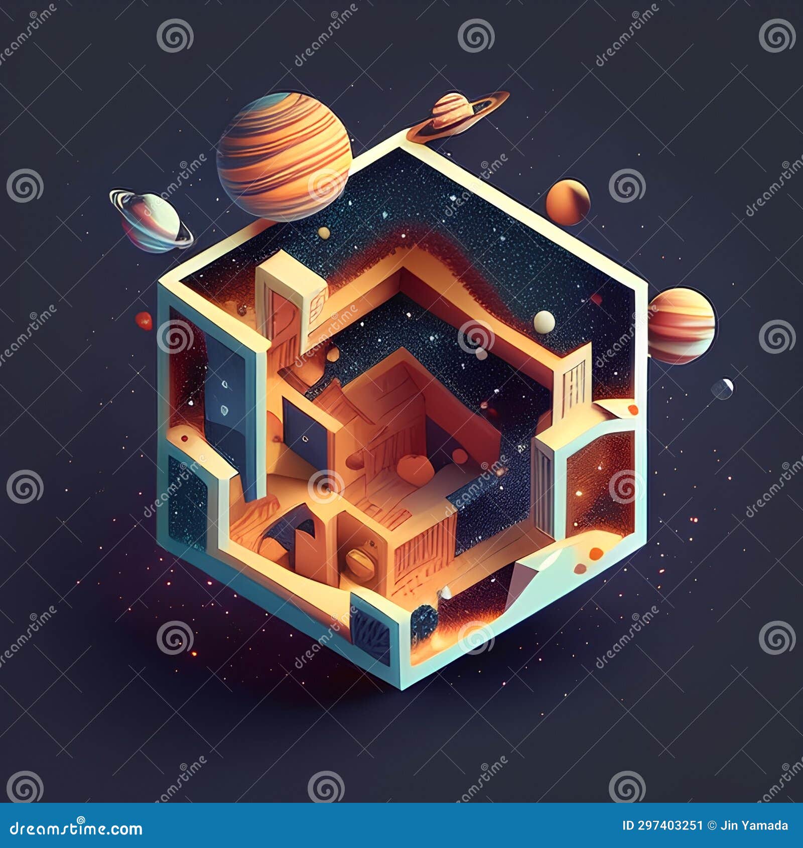 Planets and Galaxy Isometric Background. 3d Vector Illustration Stock ...