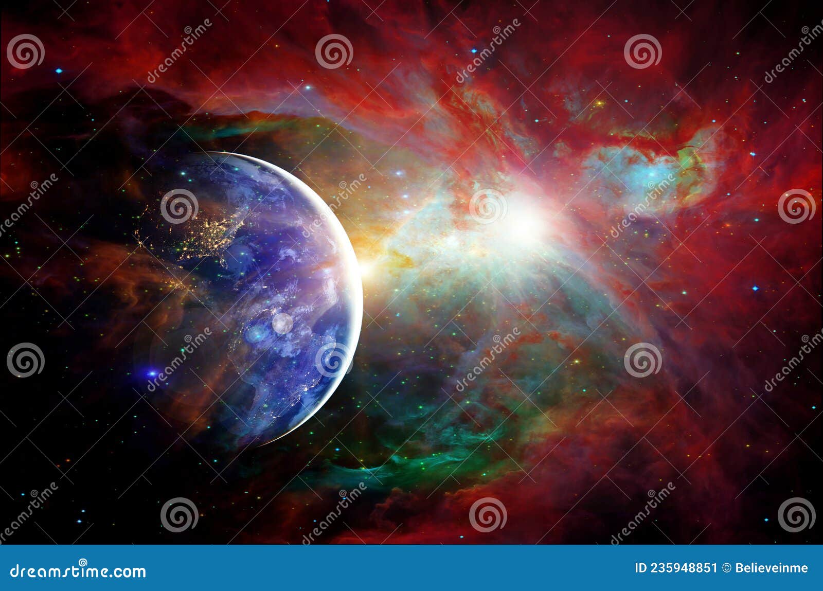 Planets and Galaxy in Outer Space. Stock Image - Image of blue, science ...