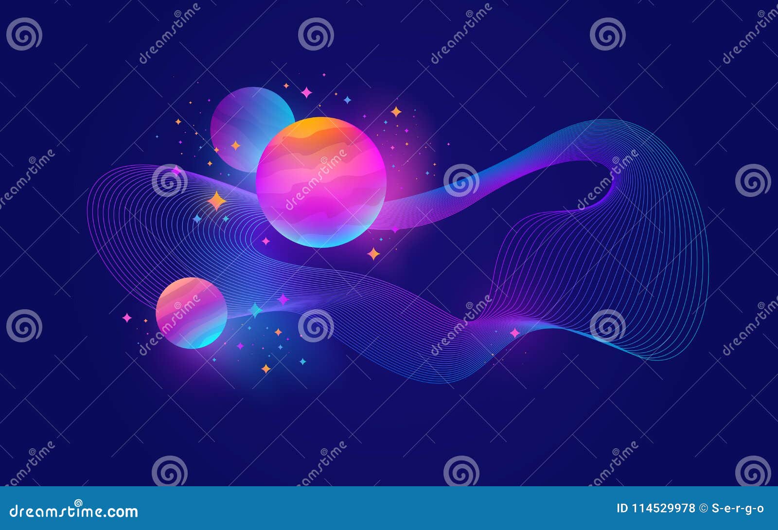Planets with Glow Effect, Stars and Abstract Waveform Stock Vector ...