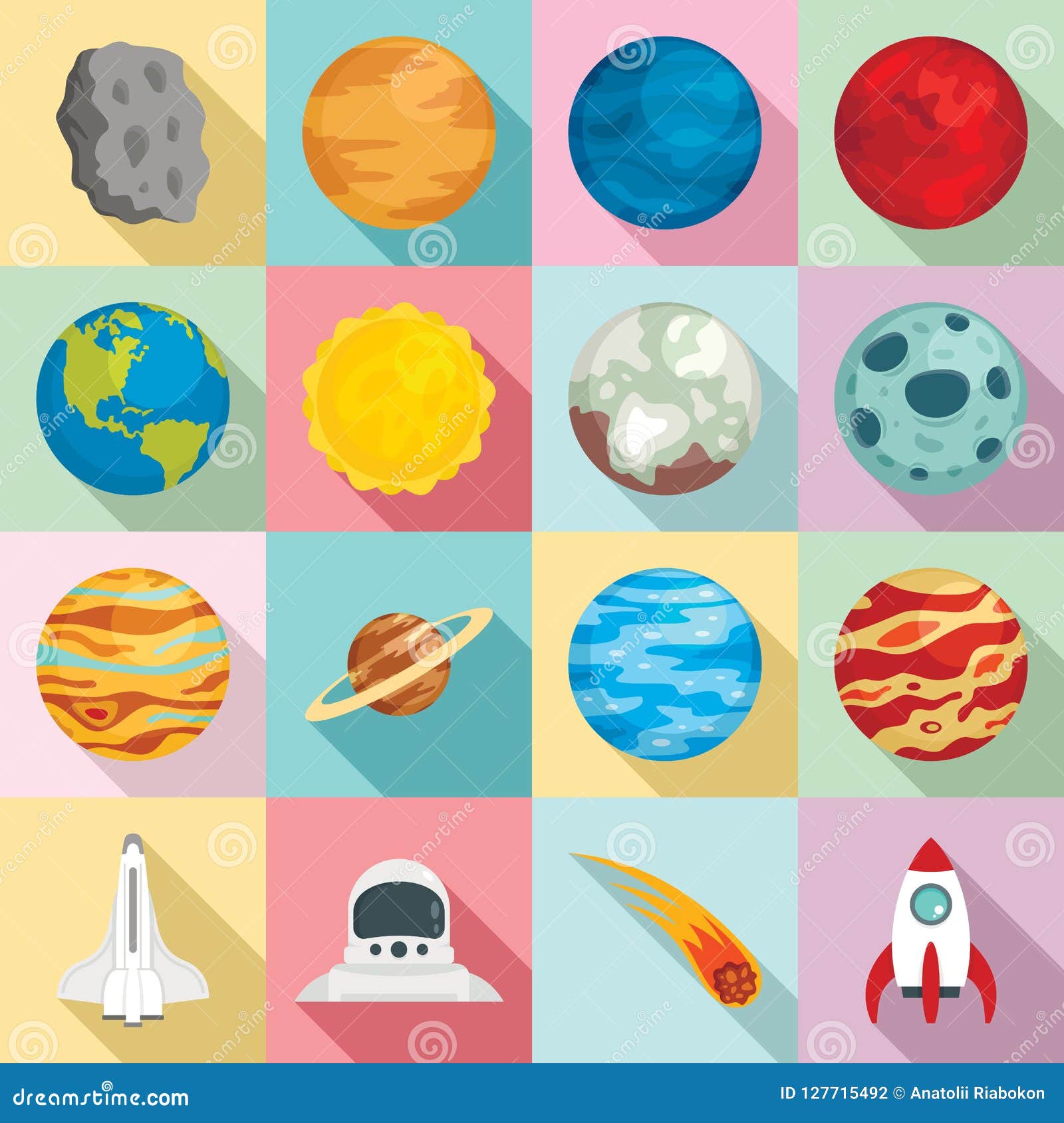 Planets Icon Set, Flat Style Stock Vector - Illustration of planet ...