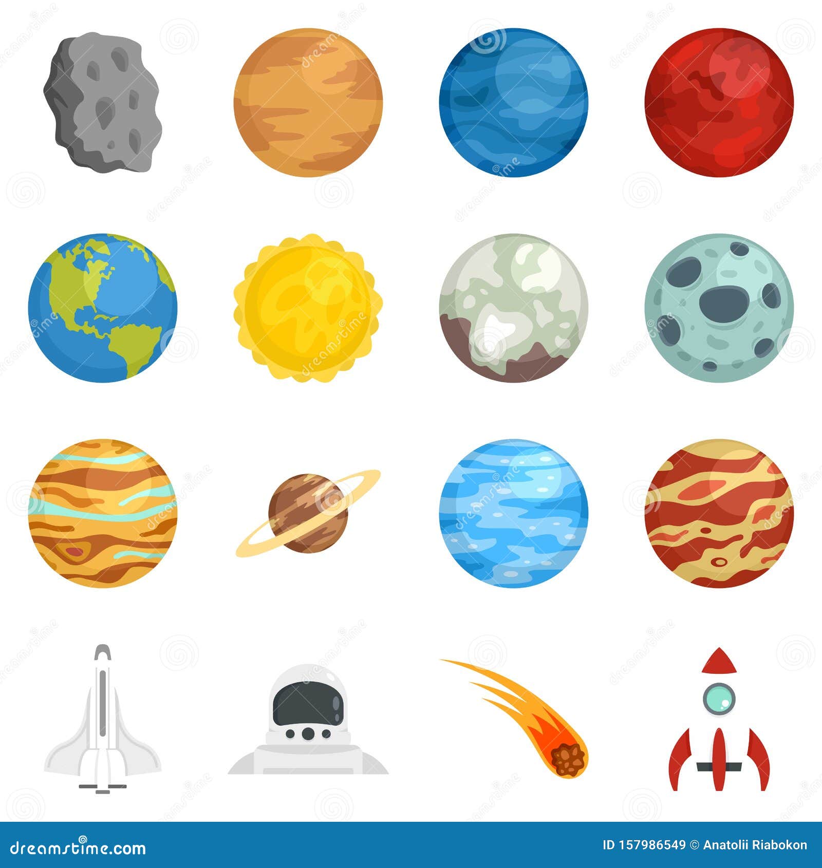 Planets Icon Set, Flat Style Stock Vector - Illustration of neptune ...