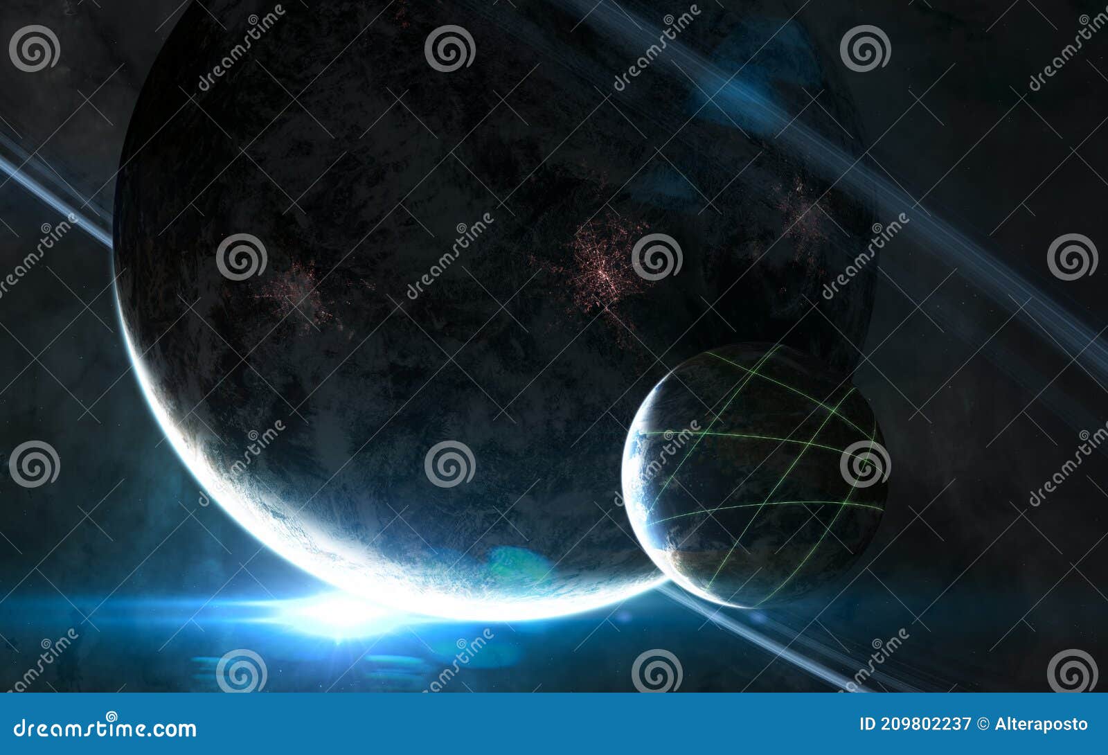 Planets in Light of Blue Star. Beautiful Deep Space Stock Illustration ...