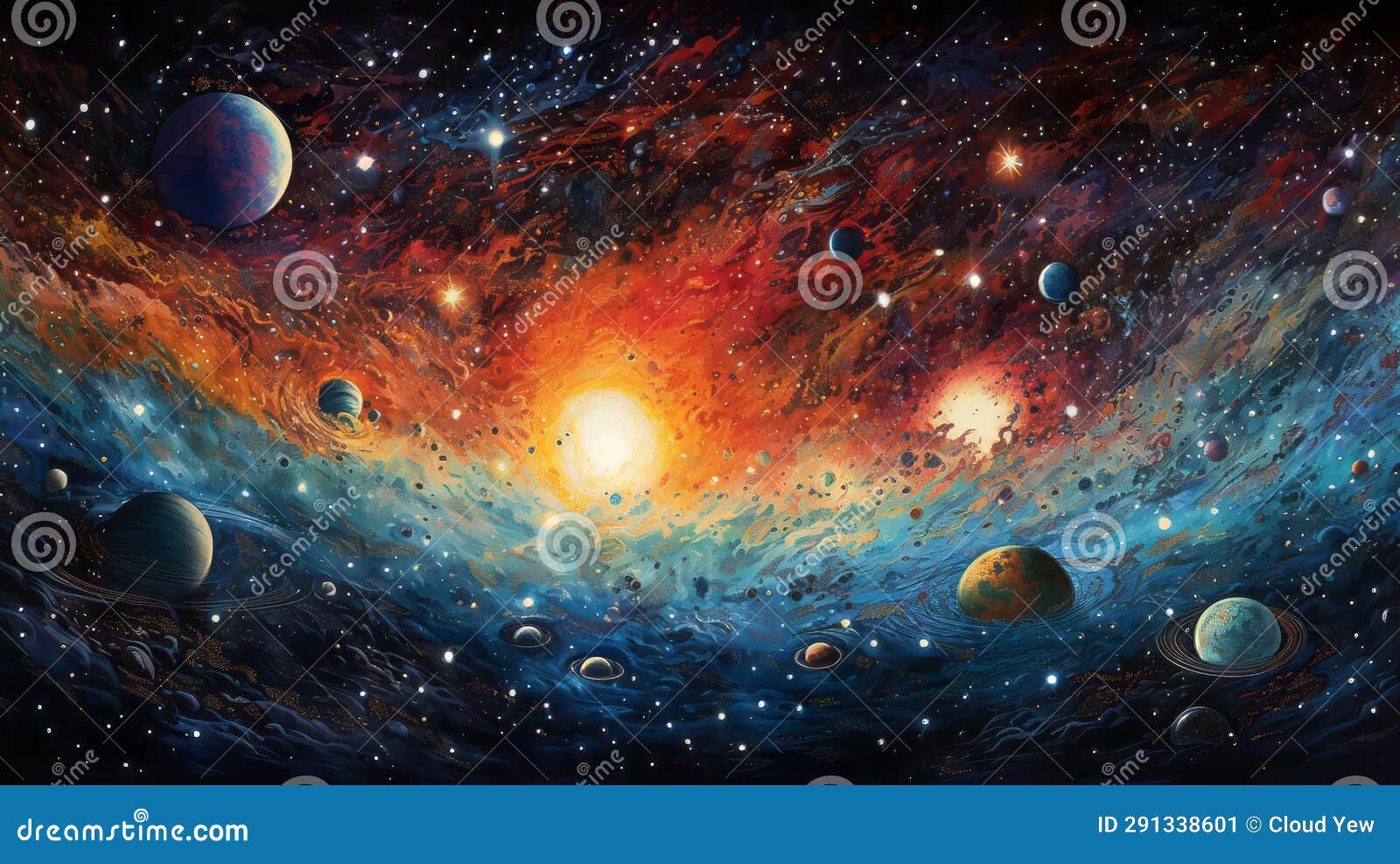 Planets in the night sky stock illustration. Illustration of artwork ...