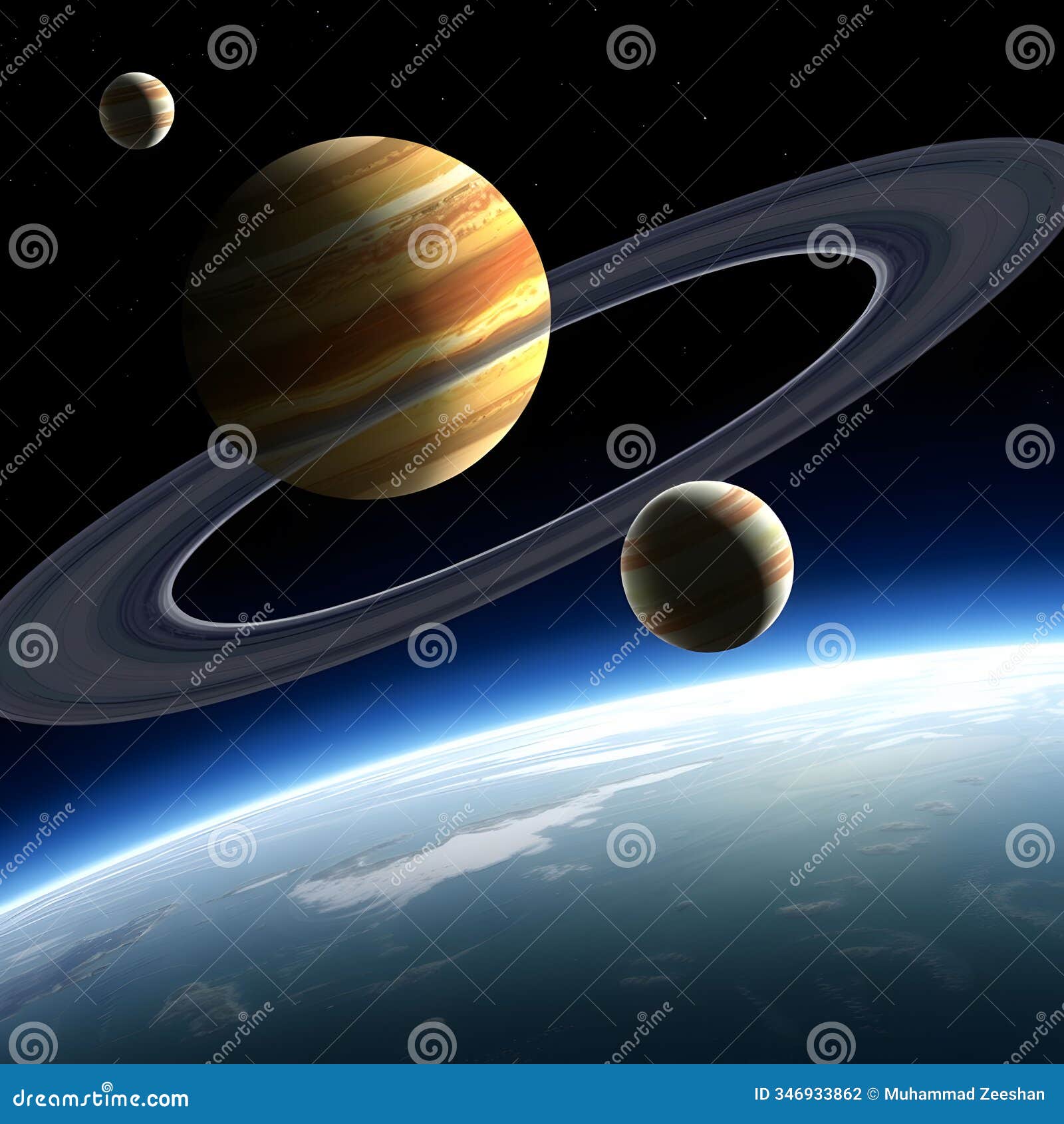 Planets orbiting on space stock illustration. Illustration of stellar ...