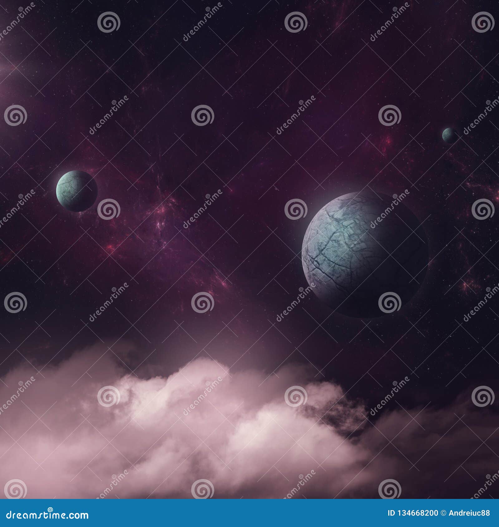 Planets over space cloud stock illustration. Illustration of dramatic ...