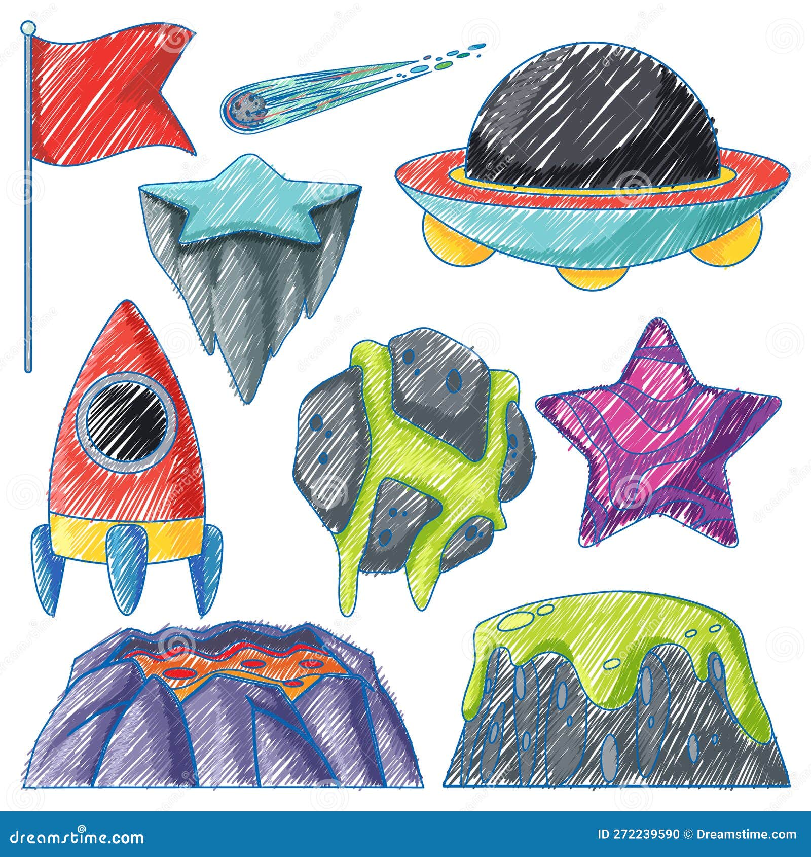 Planets in Pencil Colour Sketch Simple Style Stock Vector ...