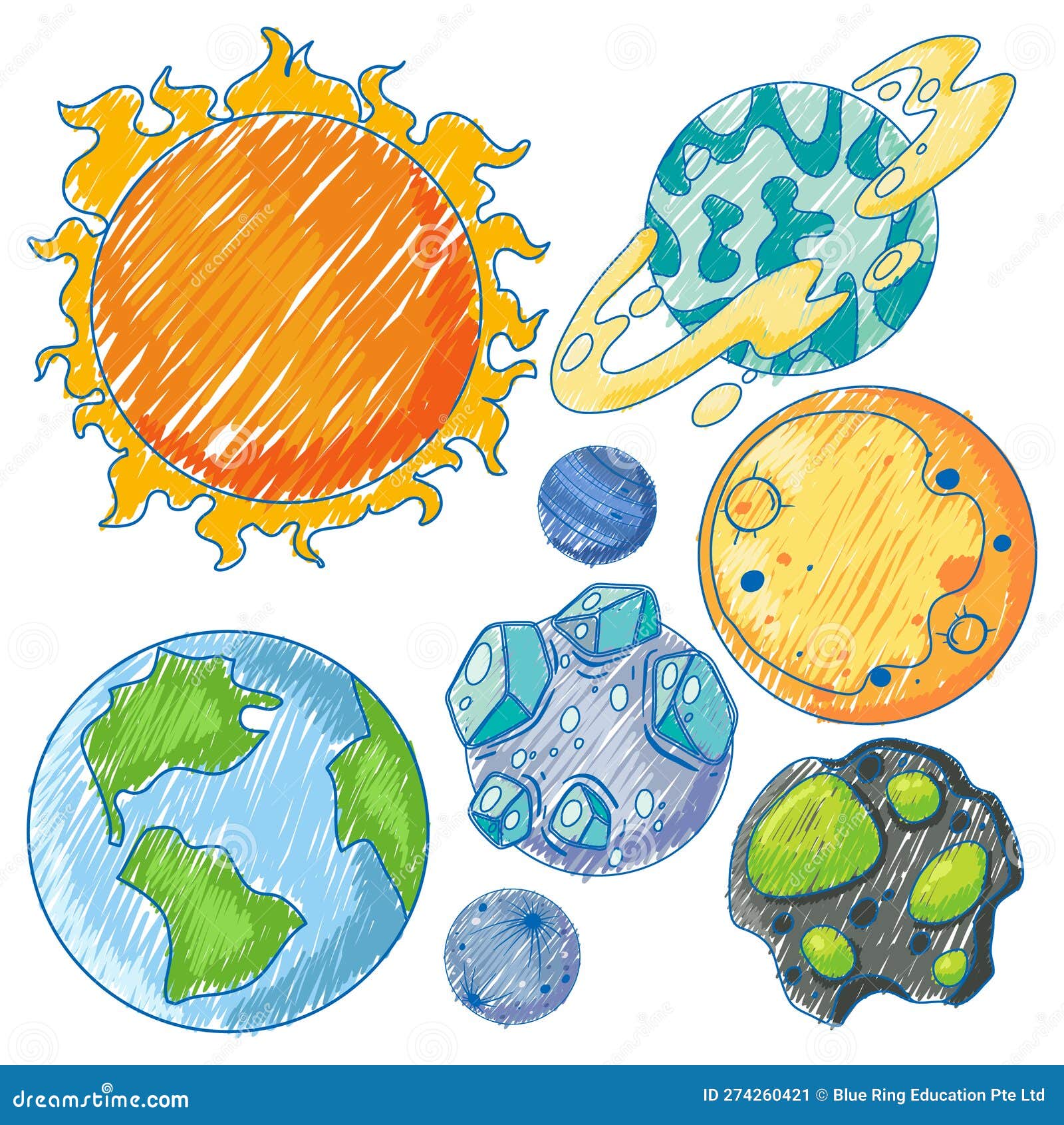 Planets in Pencil Colour Sketch Simple Style Stock Vector ...