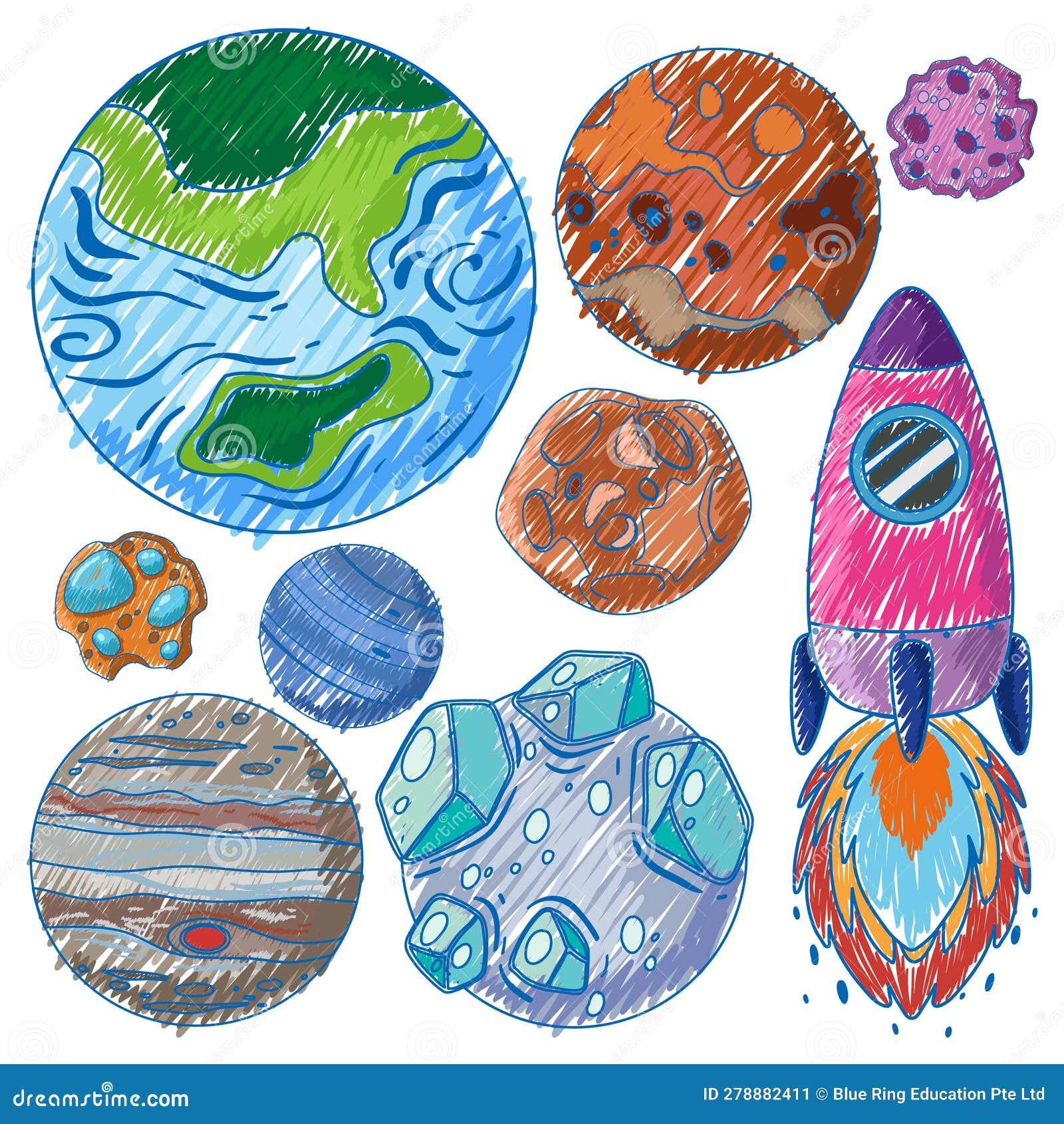Planets in Pencil Colour Sketch Simple Style Stock Vector ...