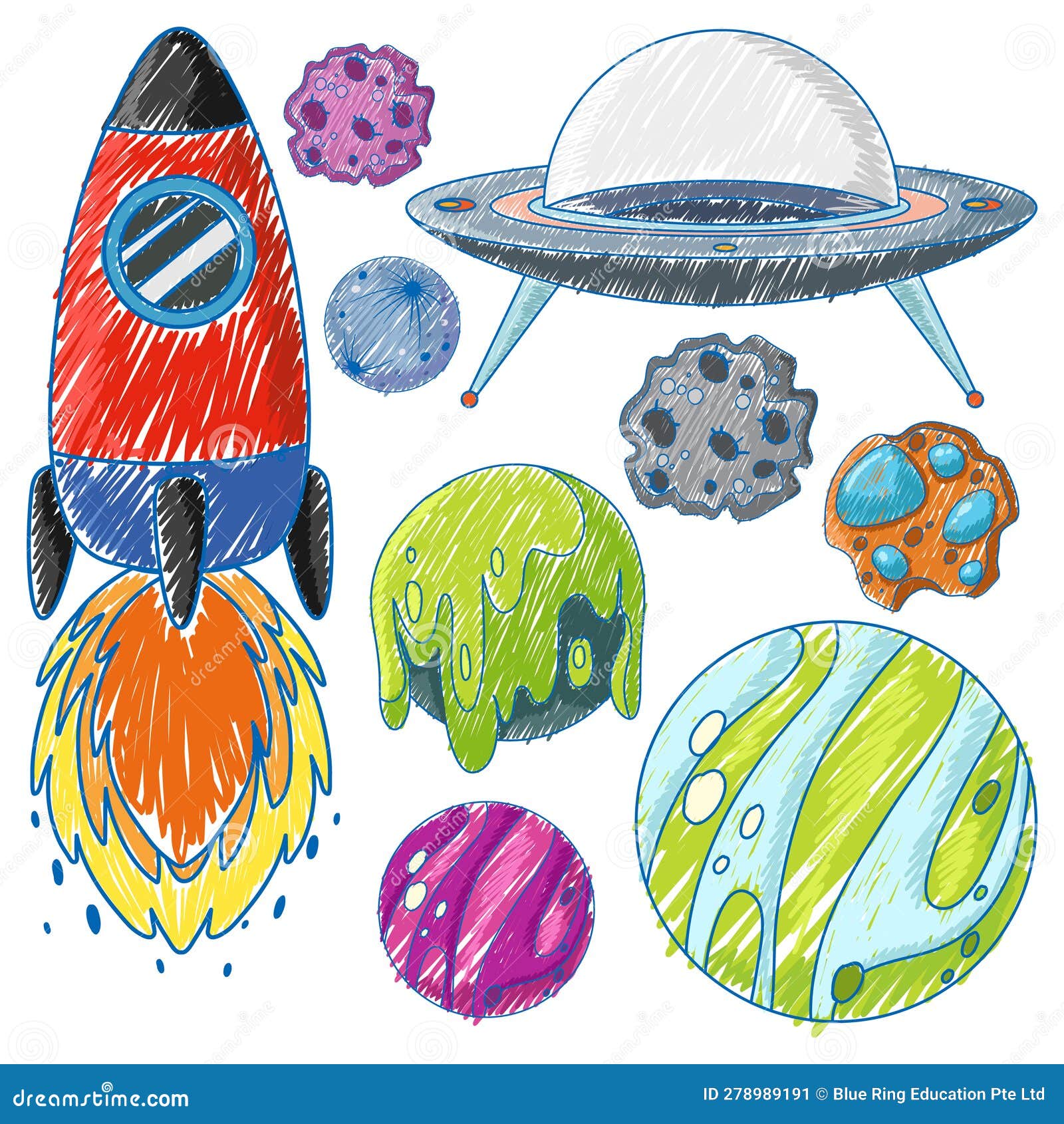 Planets in Pencil Colour Sketch Simple Style Stock Vector ...