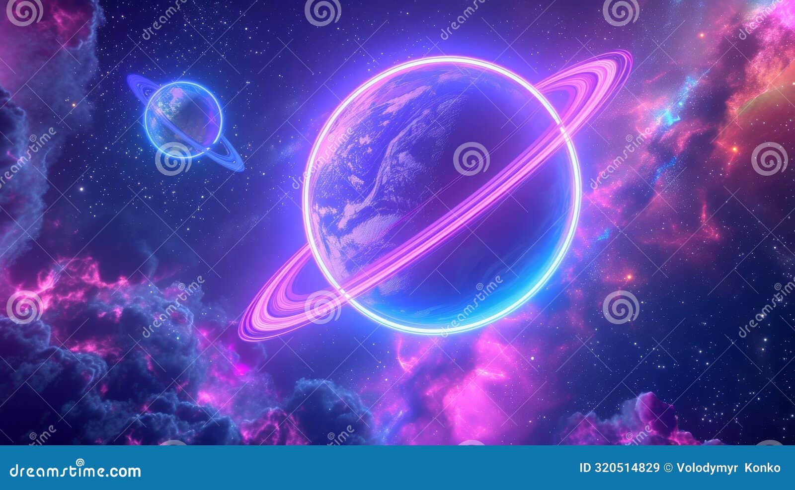 Planets with Rings in Colorful Nebula, Outer Space Scene. Science ...