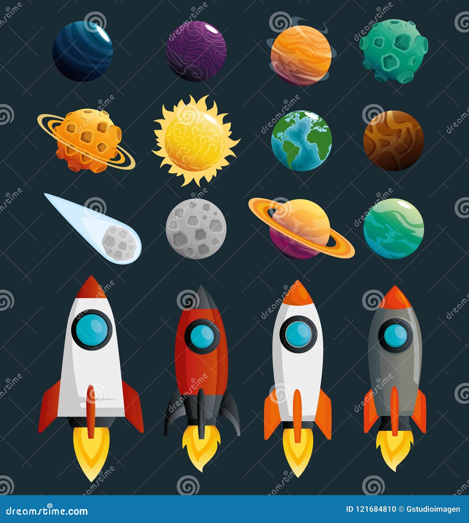Planets and Rockets of the Solar System Scene Stock Vector ...