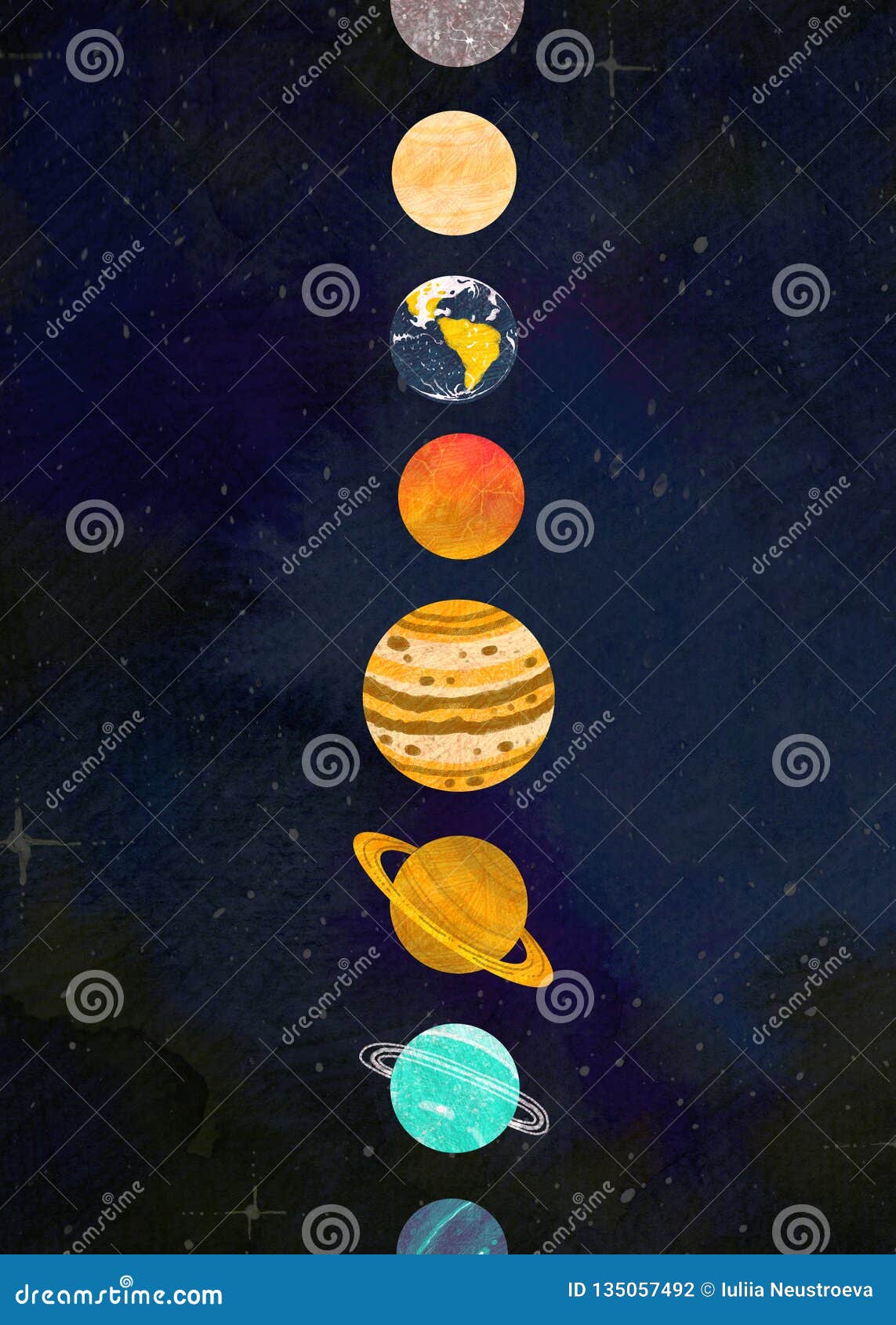 Planets in a Row Against the Starry Sky Stock Illustration ...
