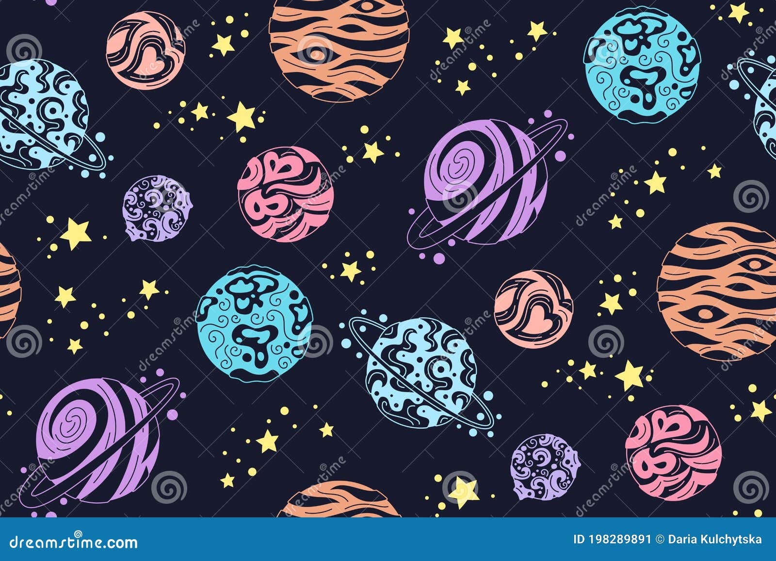 Planets Seamless Pattern Dark Space Doodle Vector Stock Vector - Illustration of constellation ...
