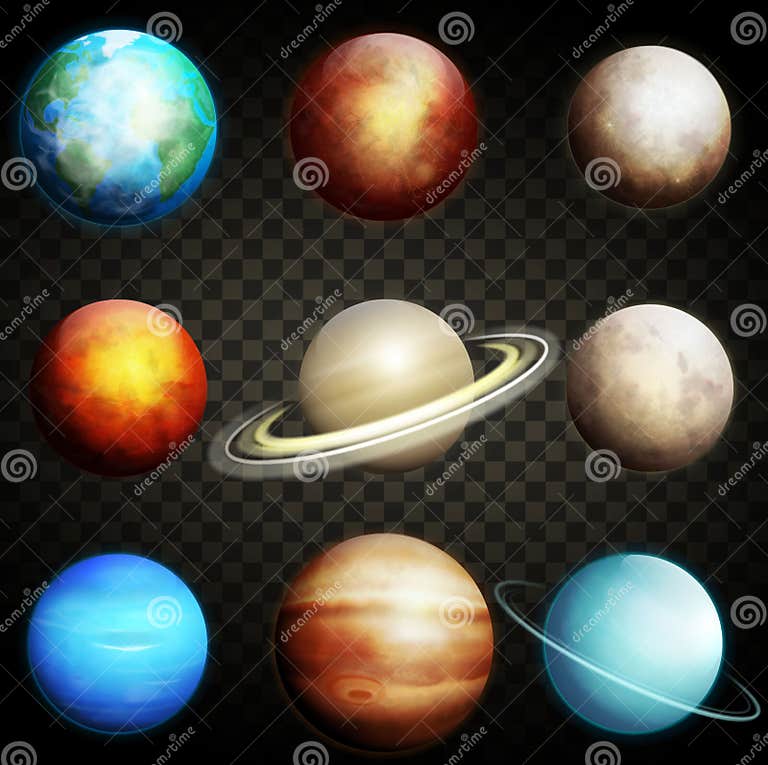 Planets of the Solar System Isolated on a Transparent Background. Set ...