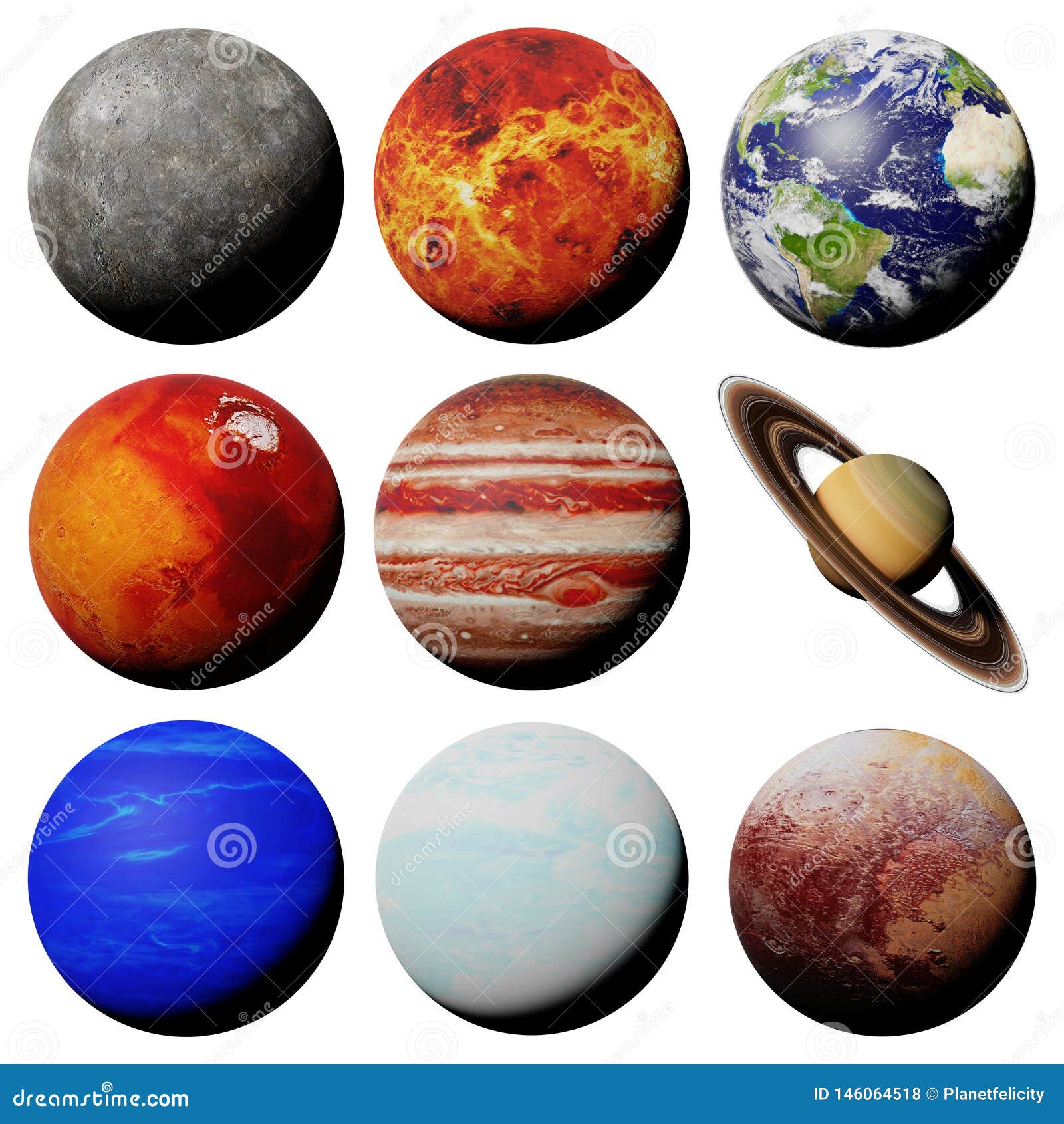 The Planets Of The Solar System Isolated On White Background Stock