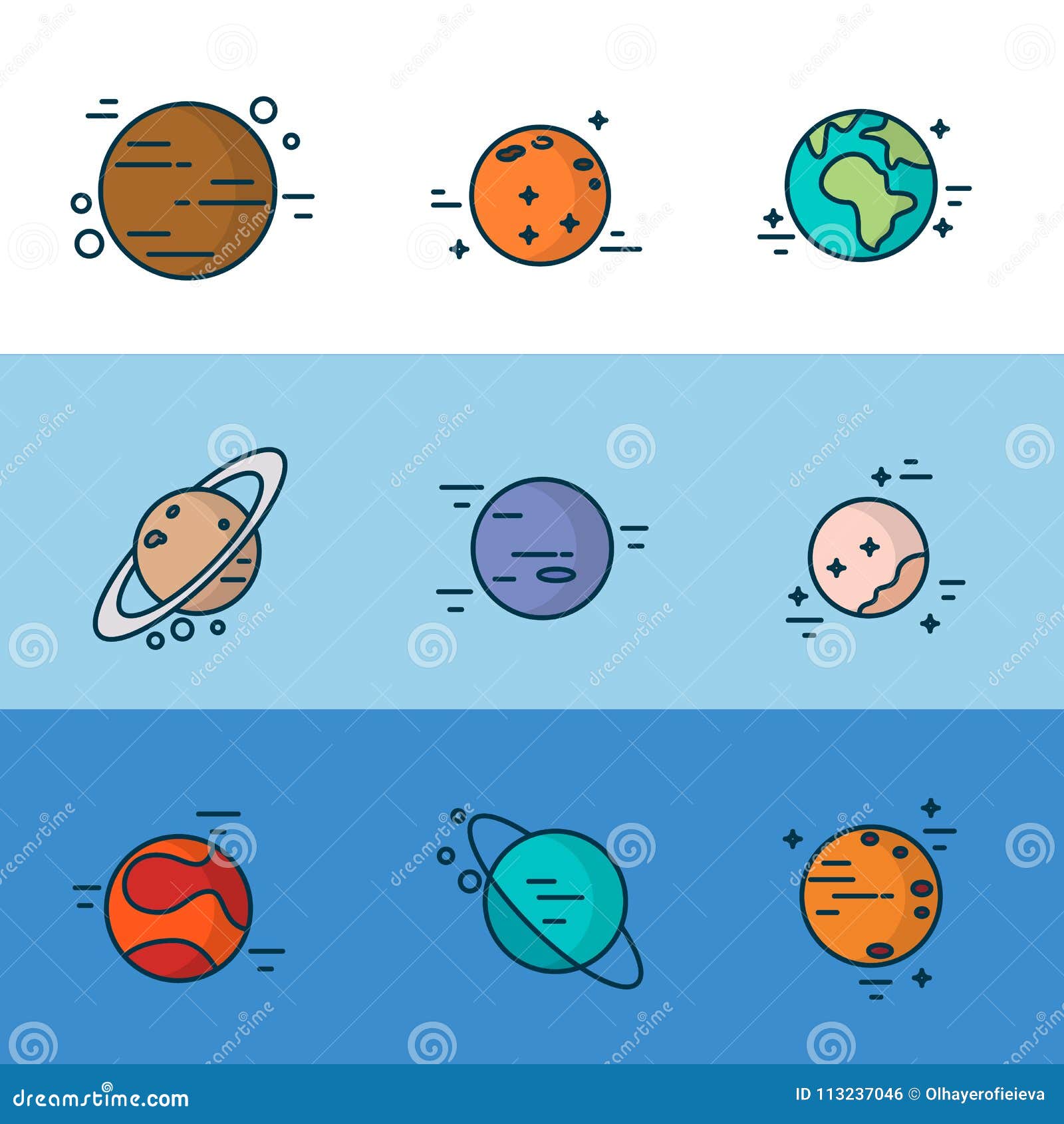 Planets Solar System in Linear Style. Stock Vector - Illustration of ...