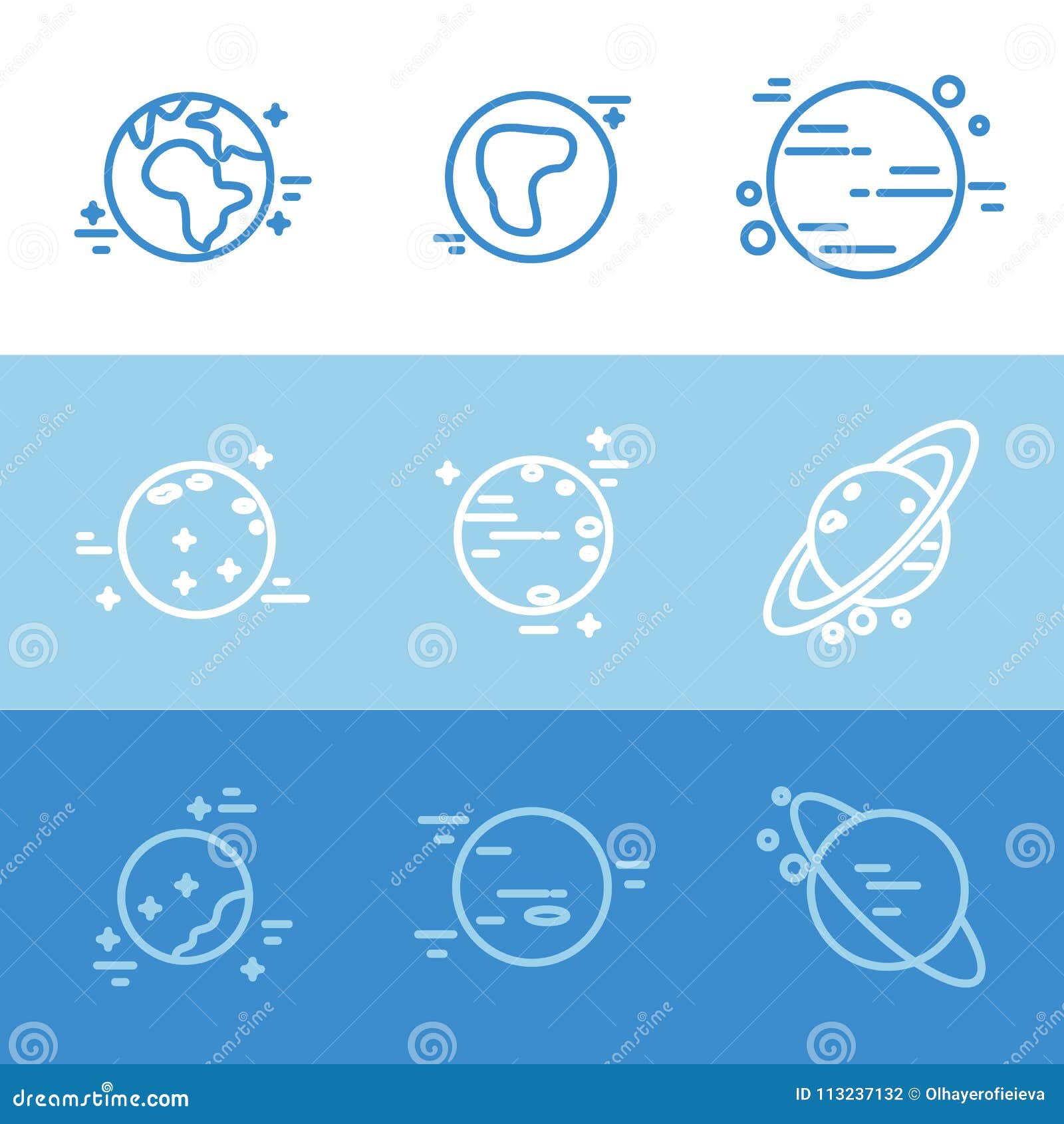 Planets Solar System in Linear Style. Stock Vector - Illustration of ...