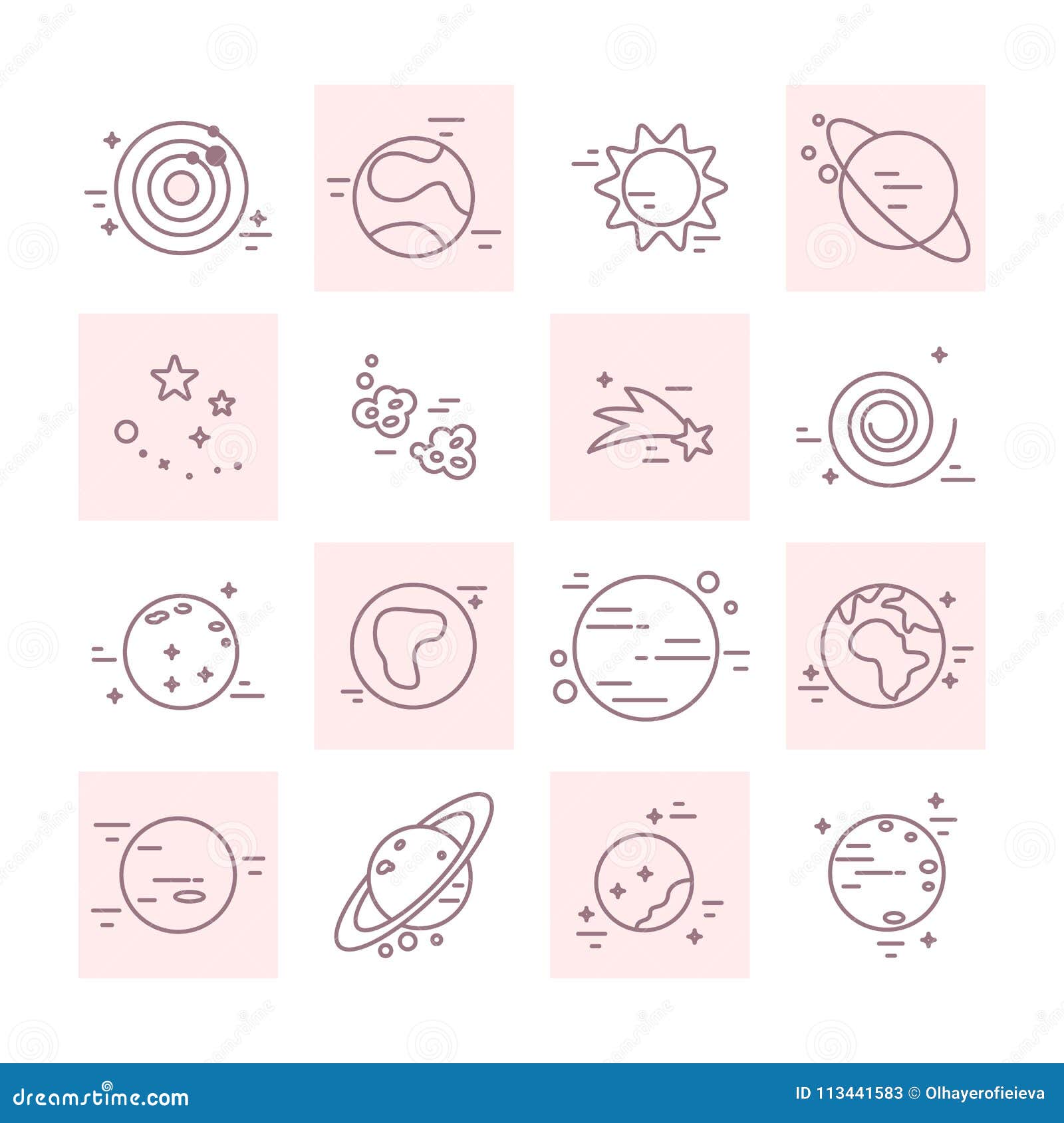 Planets Solar System in Linear Style. Stock Vector - Illustration of ...